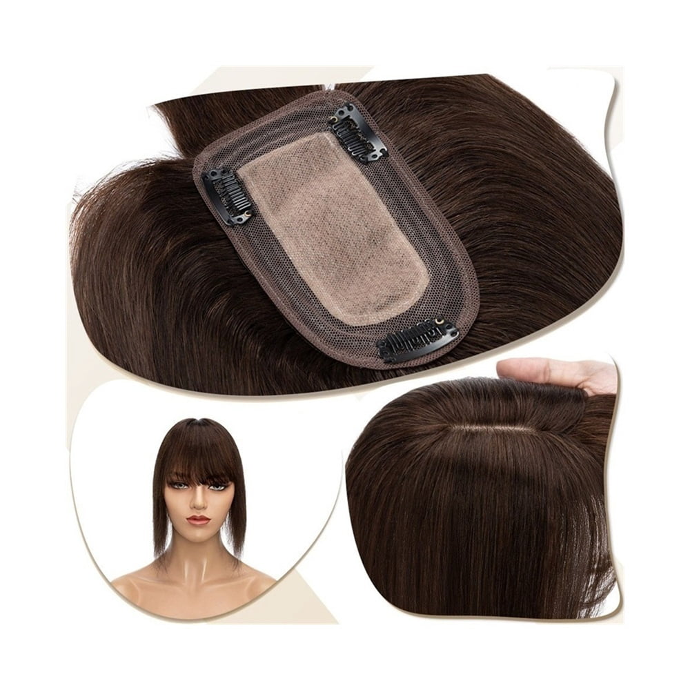 Hair Toppers for Women 6"-18" Real Human Hair with Bangs, 7x12.5cm Silk ...