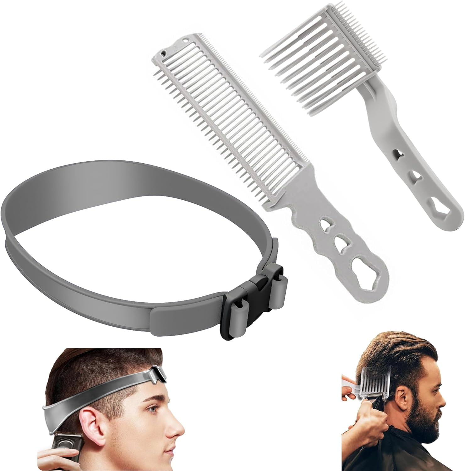 Hair Trimming Comb with Adjustable Silicone Haircut Band, Barber Fade ...