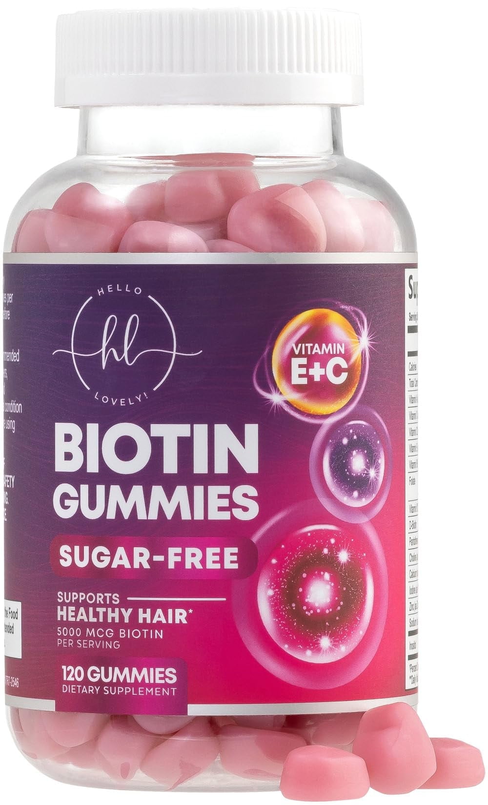 Hello Lovely Hair Vitamins Gummies, Biotin 5000 mcg, Supports Hair Skin ...