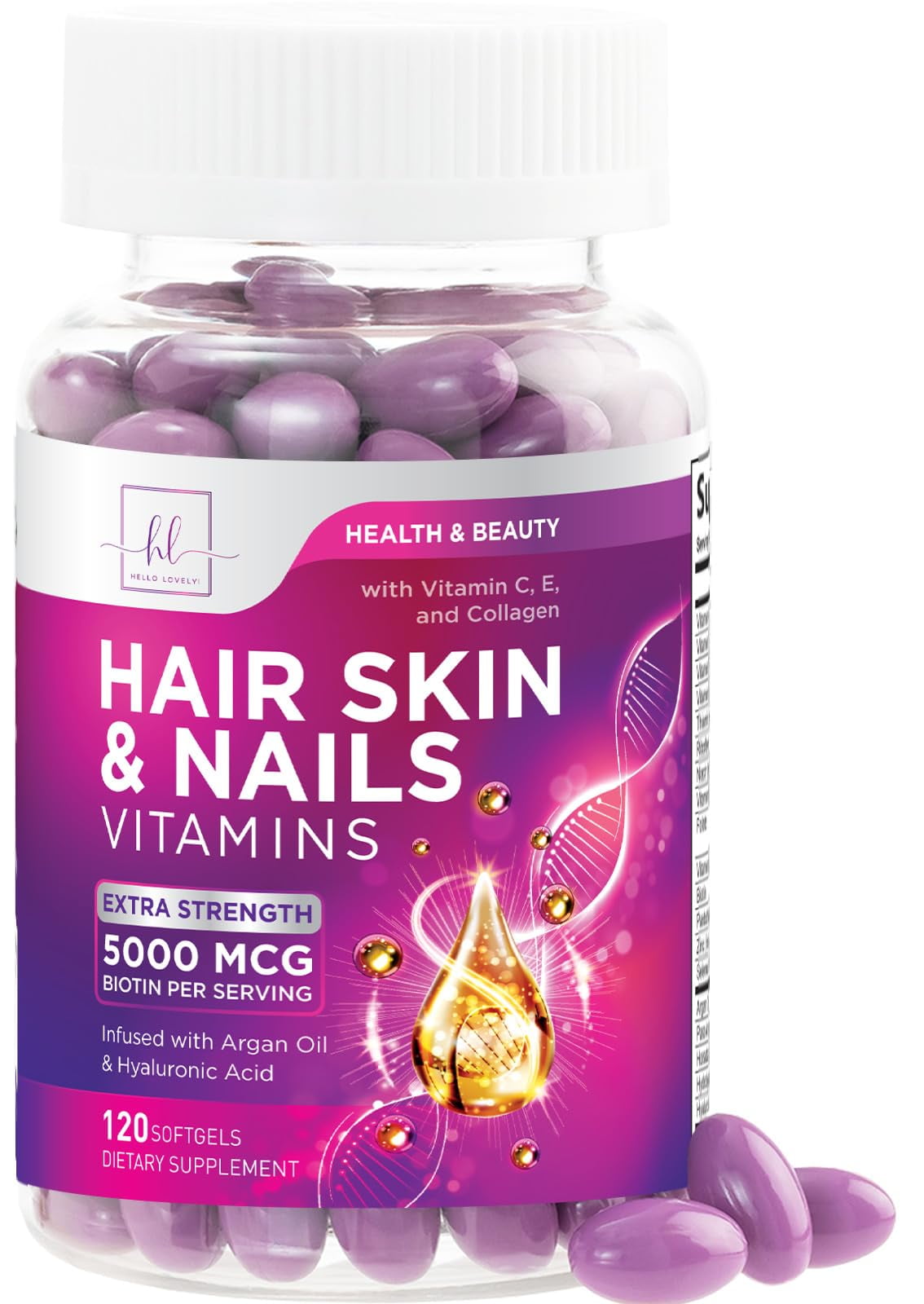 Hair Vitamins for Women with Biotin 5000mcg - Hair, Skin & Nails Health ...