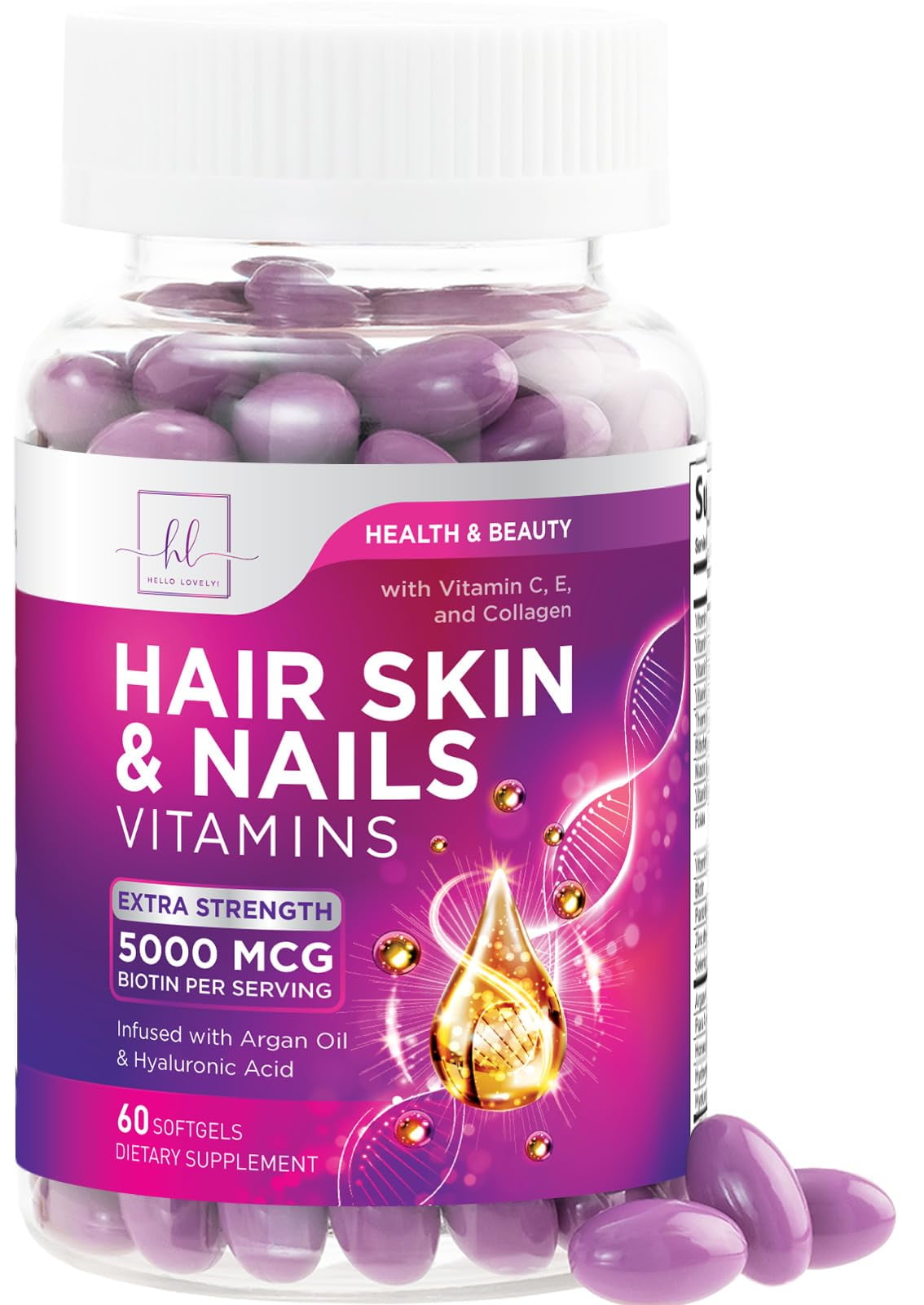 Hair Vitamins for Women with Biotin 5000mcg - Hair, Skin & Nails Health ...