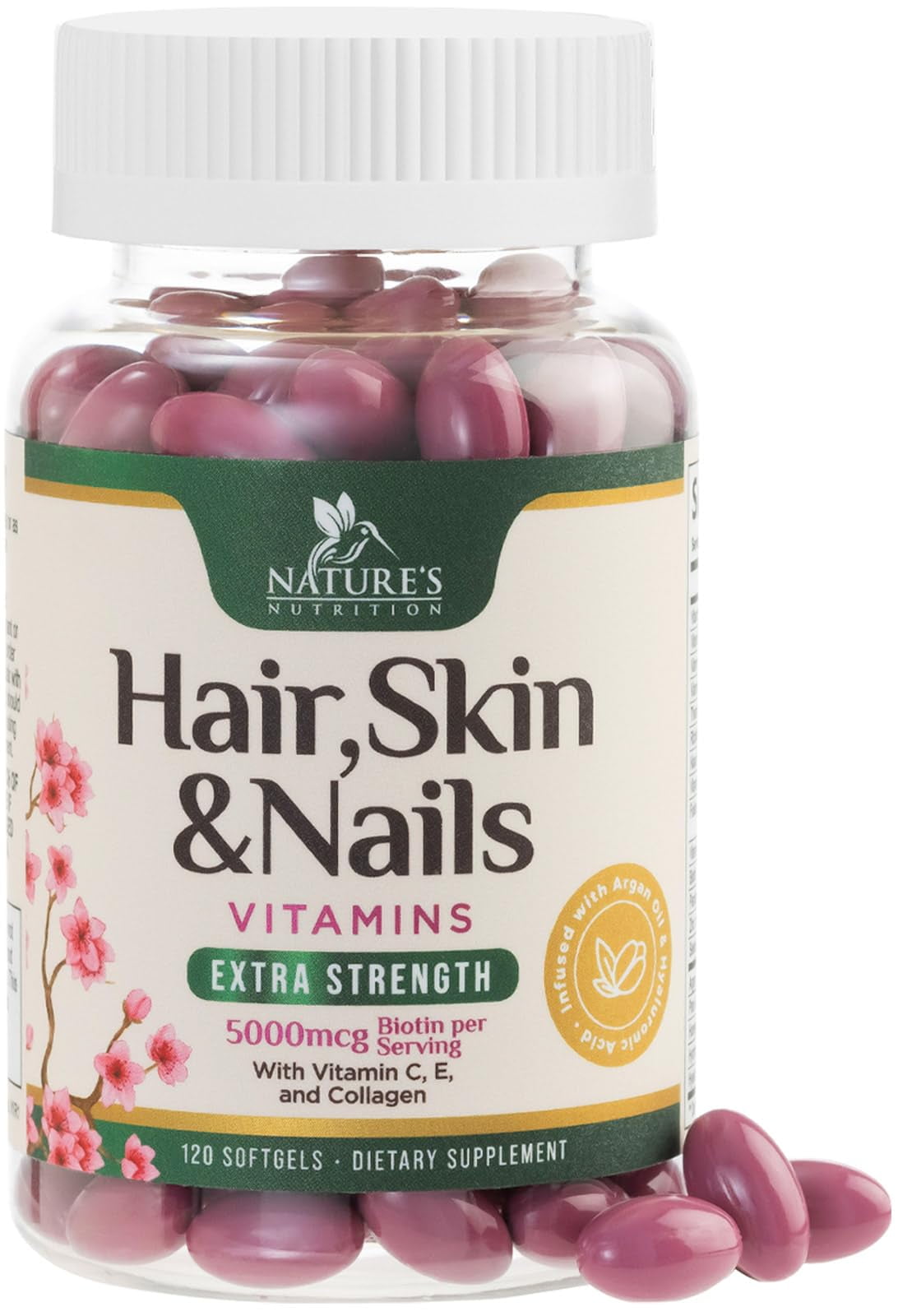 Nature's Nutrition Hair Vitamins with Biotin 5000 mcg Collagen ...