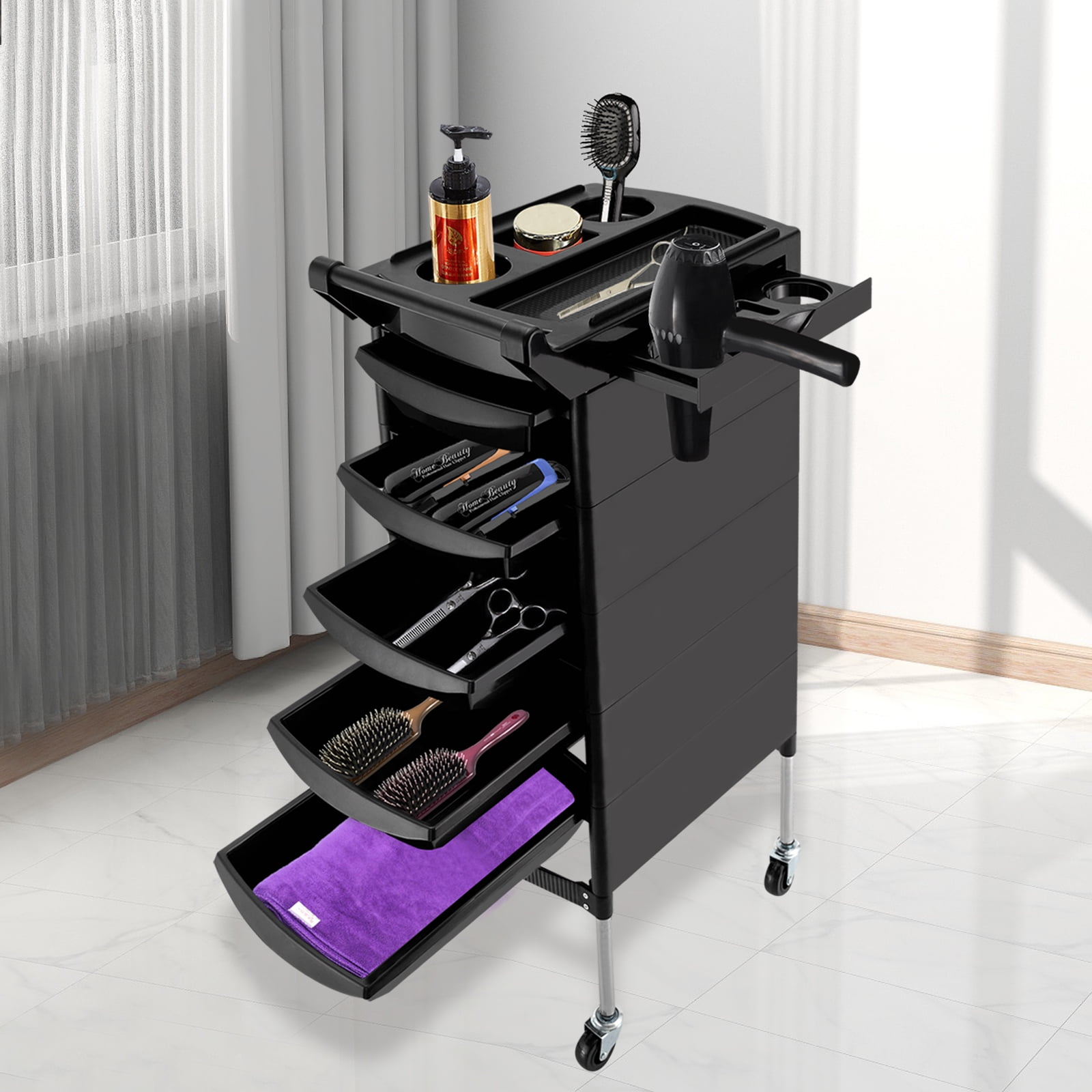 Hair dye lifting rack salon trolley cart with 5 drawers, stainless ...