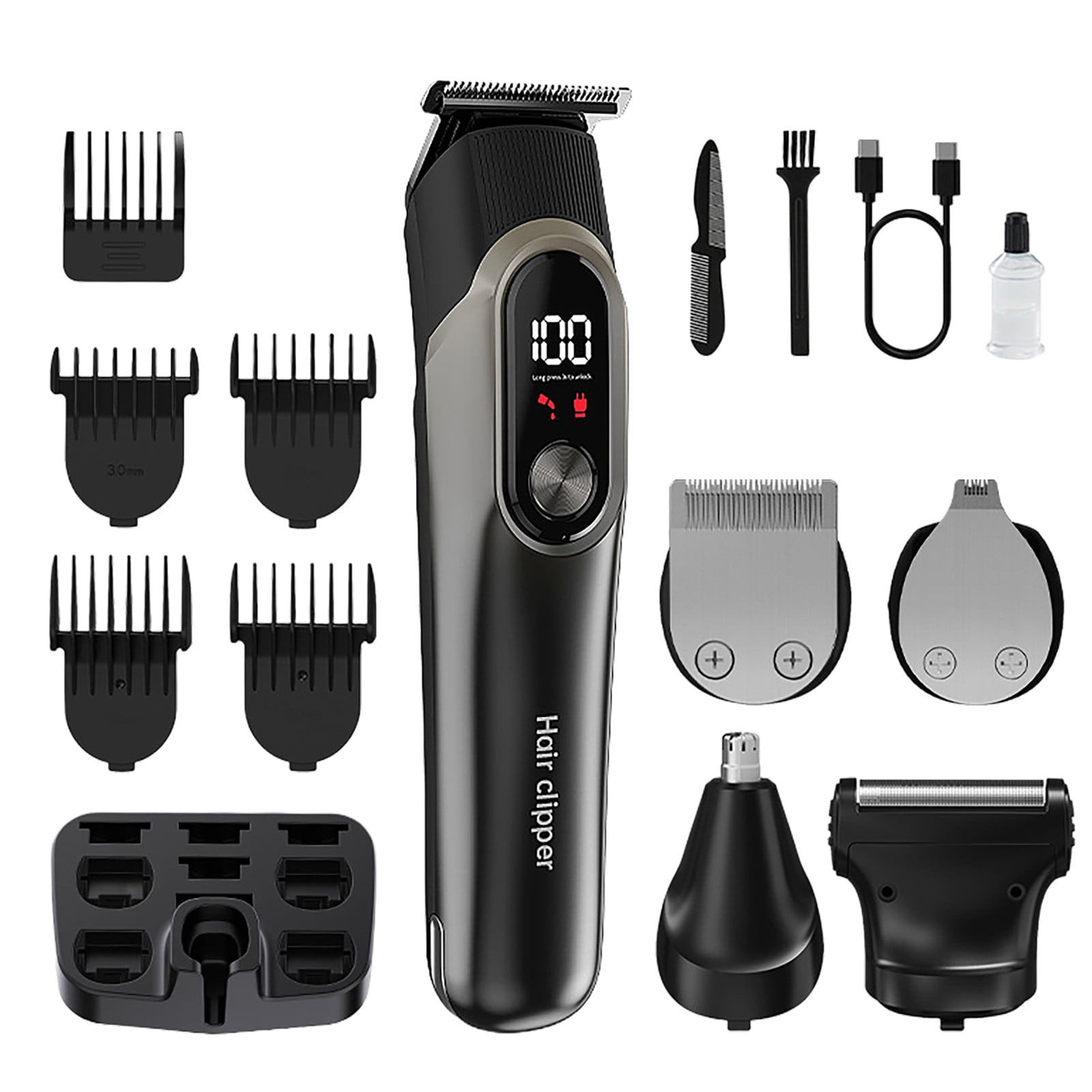 Hairdresser 5-in-1 Digital Display Hair Clipper Set, Rechargeable ...