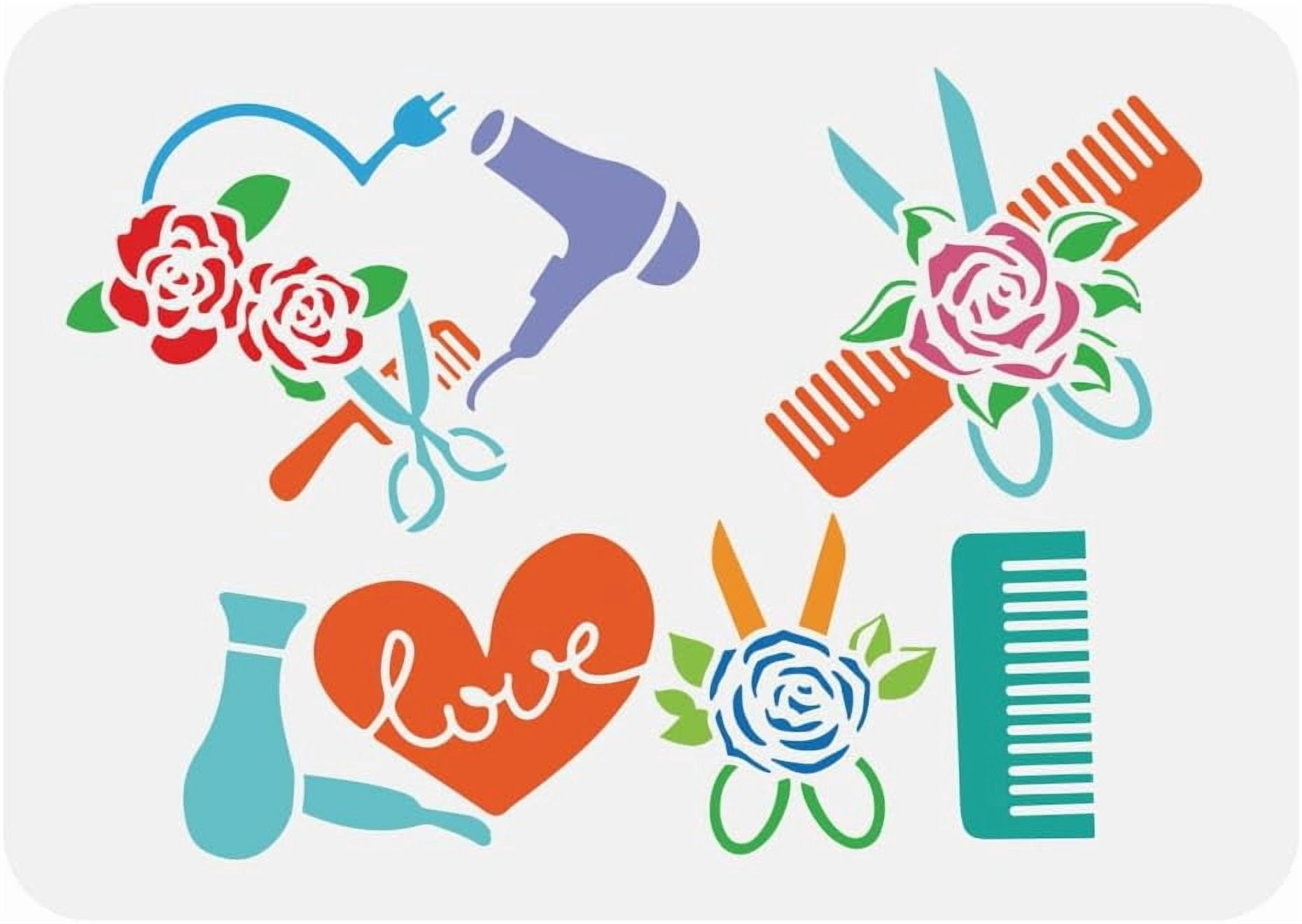 Hairdresser Salon Painting Stencil 8.3x11.7inch Floral Scissors Stencil ...