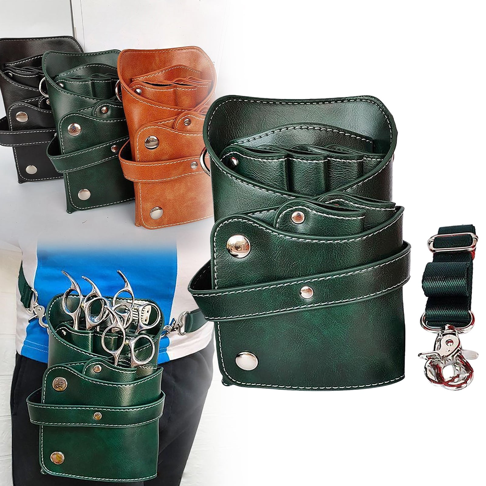 Hairdressing scissors bag|Green|Hair Tool Bag Faux Leather Salon Bag Portable Hairdresser Bag ...