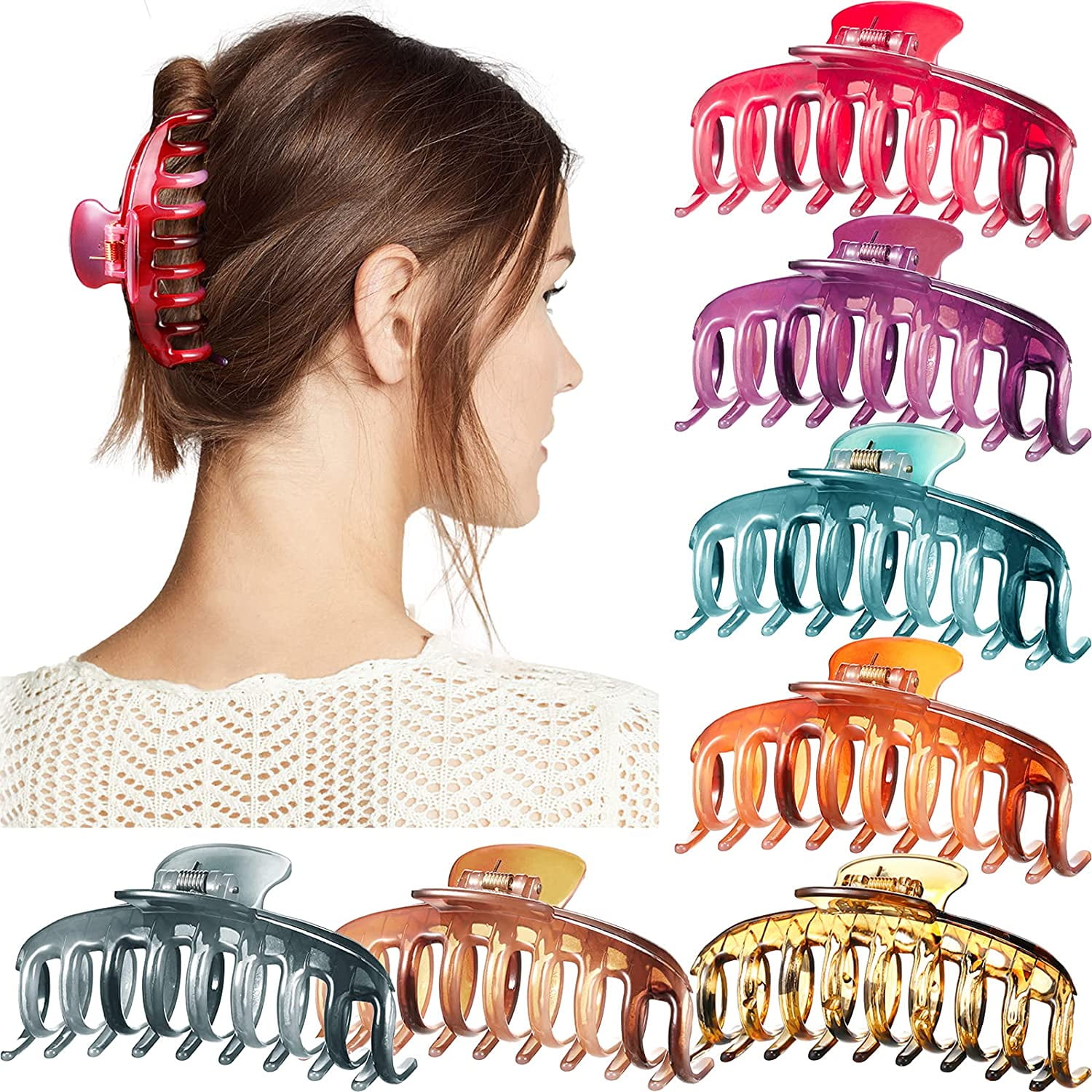 Hairpin 7 Pieces Big Hair Claw Clips 4 Inch Large Size Hair Claws Hair ...