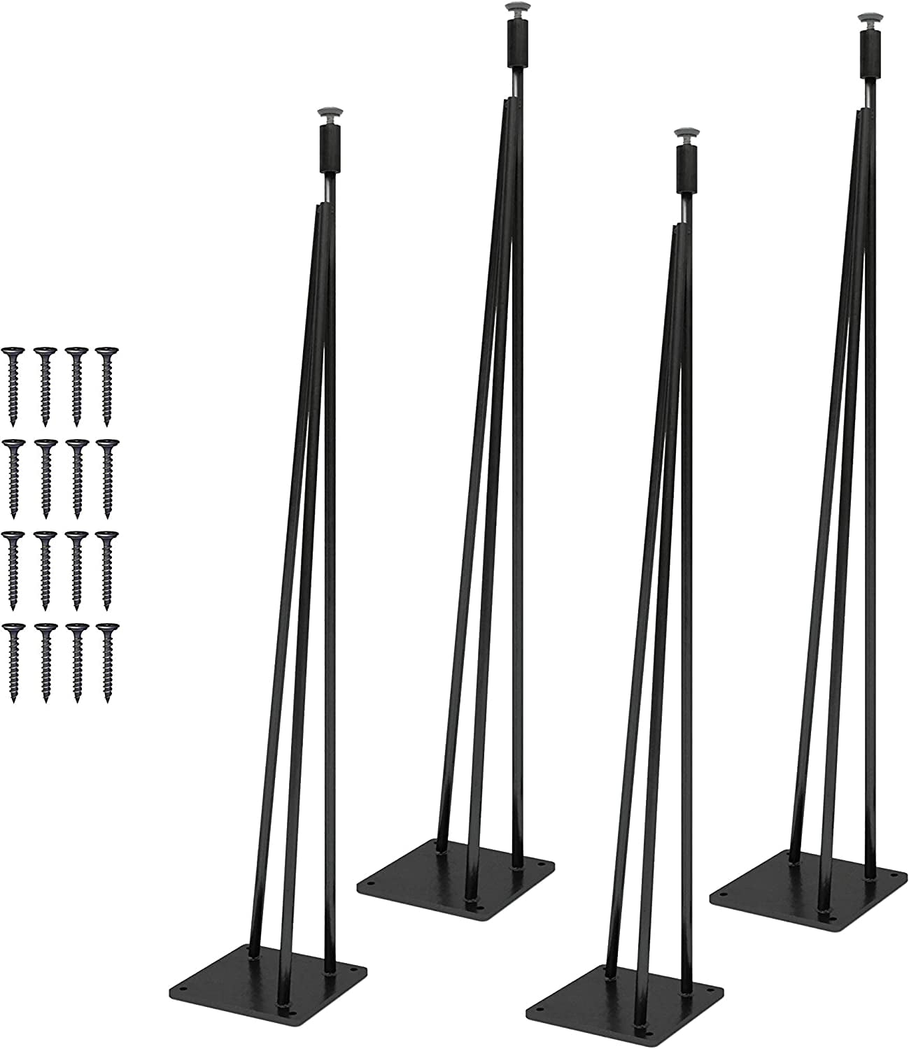 Hairpin Leg, Metal Set of (4),Modern Industrial, 3-Rod Hairpin Leveling ...