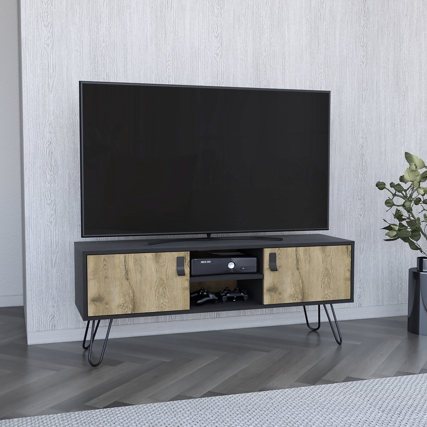 Hairpin Legs TV Stand | Two Doors for Clutter - Free Look, Open Shelves ...