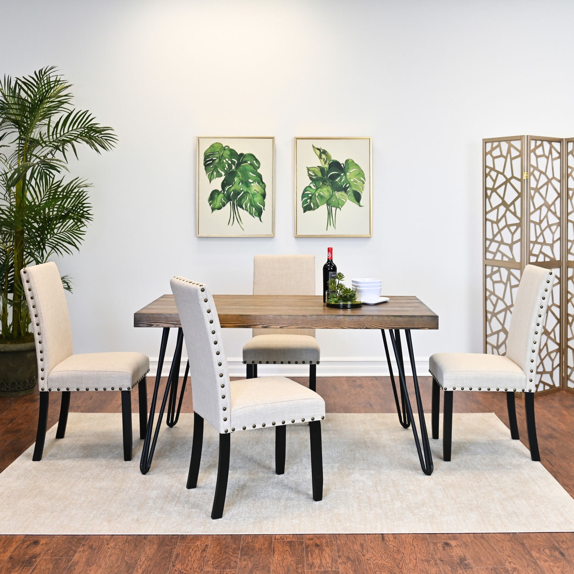 Hairpin Table and 4 Chairs Set | For Casual Dining in Home | Brass ...