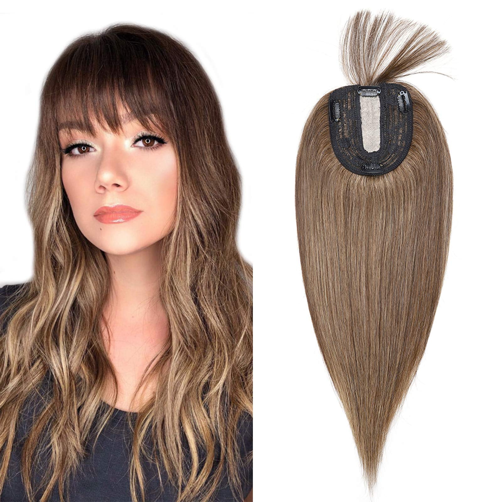 Hairro Clip In Topper Hairpiece With Hair Bangs 14" 45g #4P27 C80 ...