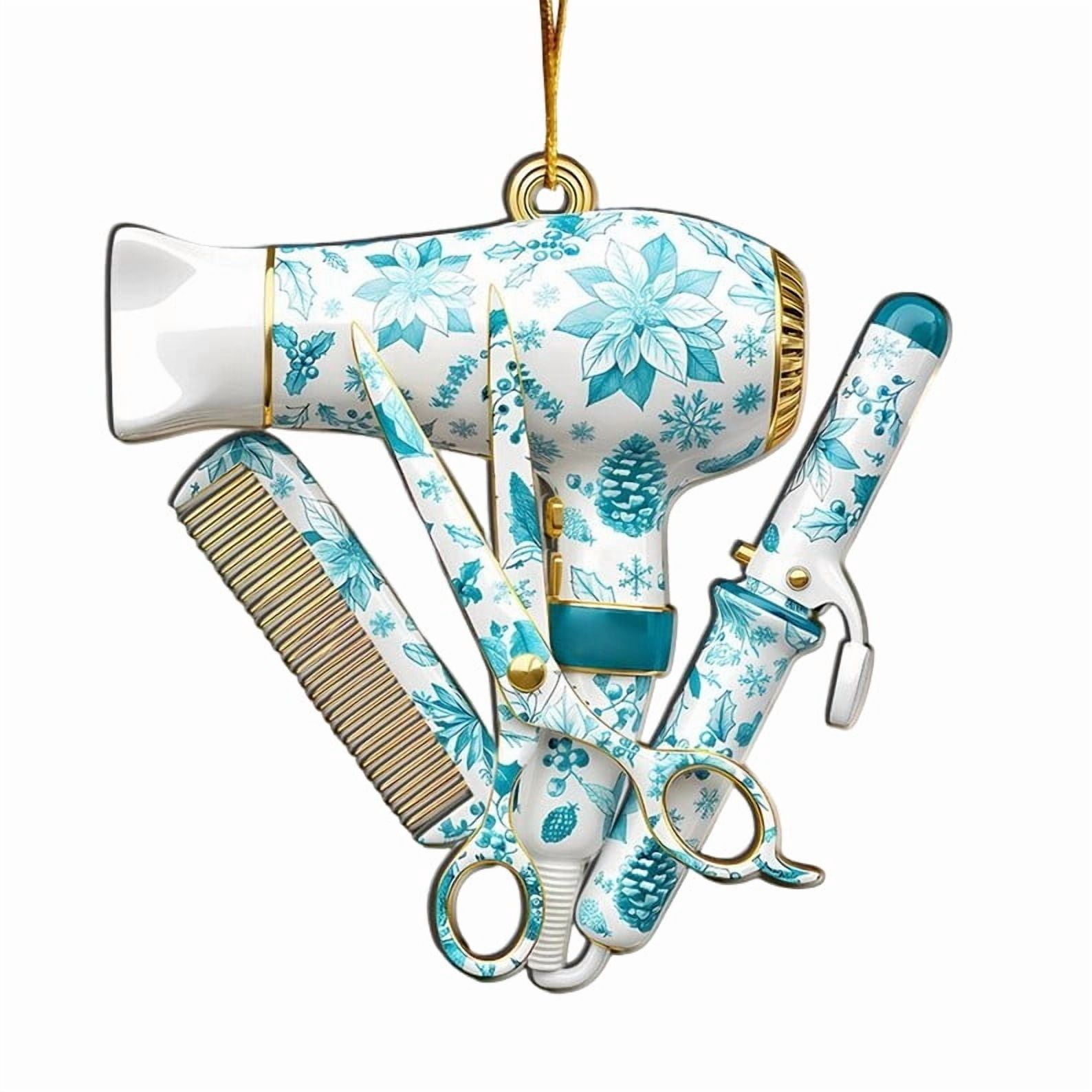 Hairstylist Christmas Ornament Hair Dryer Scissors 2D Hanging Salon ...