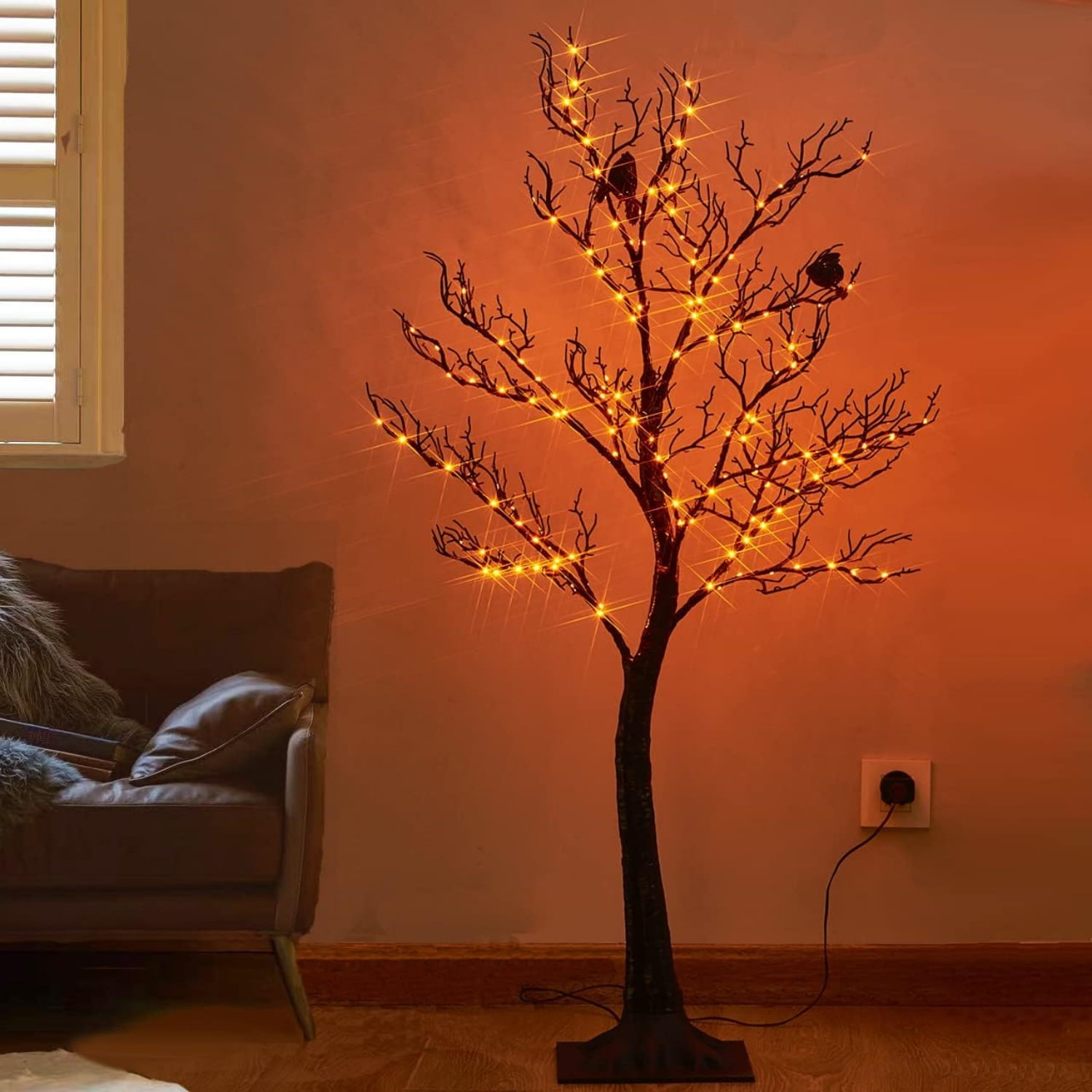 "Hairui Lighted Halloween Tree with 150 Orange Fairy Lights 4FT, Spooky ...