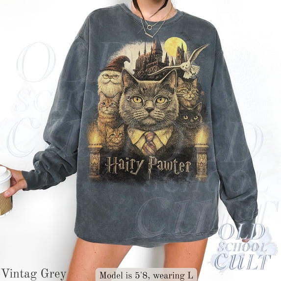Hairy Pawter Vintage 90s Graphic Crewneck, Retro Funny Cat Sweatshirt ...