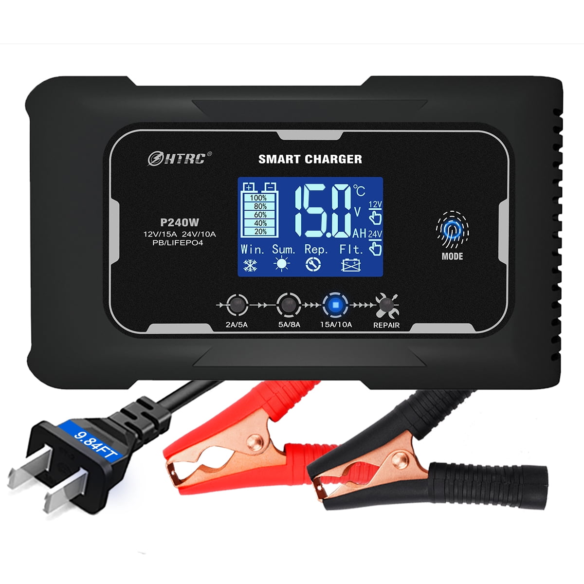 Haisito 15-Amp Fully-Automatic Smart Charger,12V and 24V Battery ...
