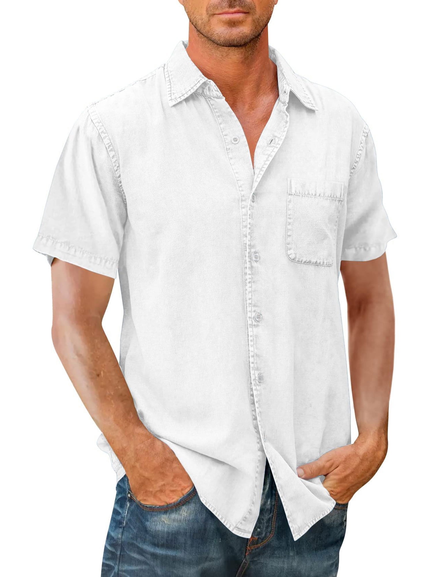Haite Button Down Short Sleeve Linen Shirts For Men Summer Casual