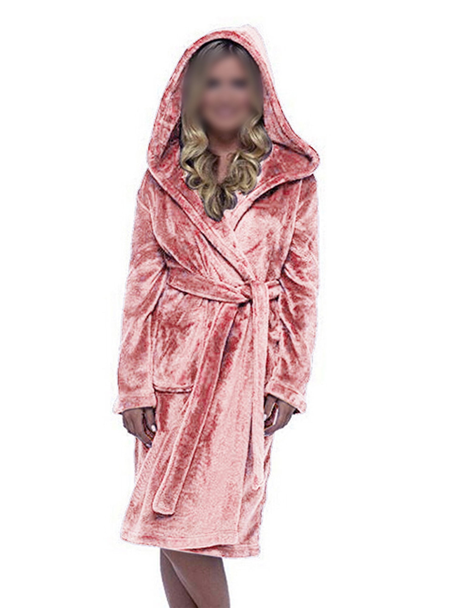 Haite Ladies Fuzzy Plush Bathrobes V Neck Sherpa Robe Hooded Fleece ...