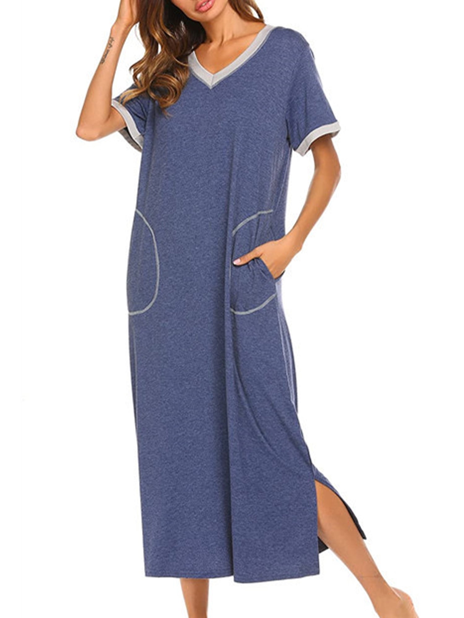 Haite Ladies Sleep Dress Short Sleeve Pajama V Neck Nightgown ...