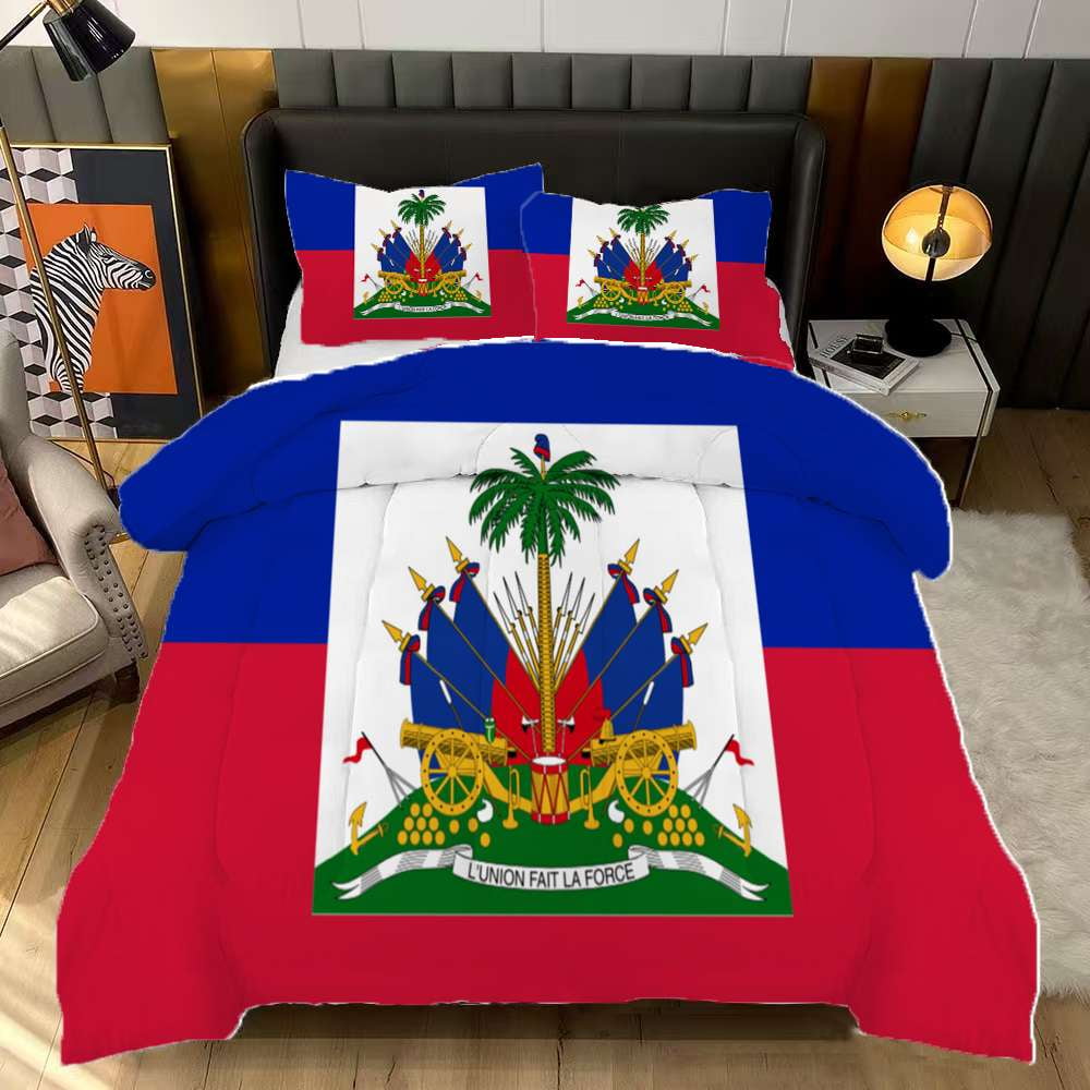 Haiti Haitian Flag Coat Of Arms Red Comforter Set Full Size Bedding Set ...