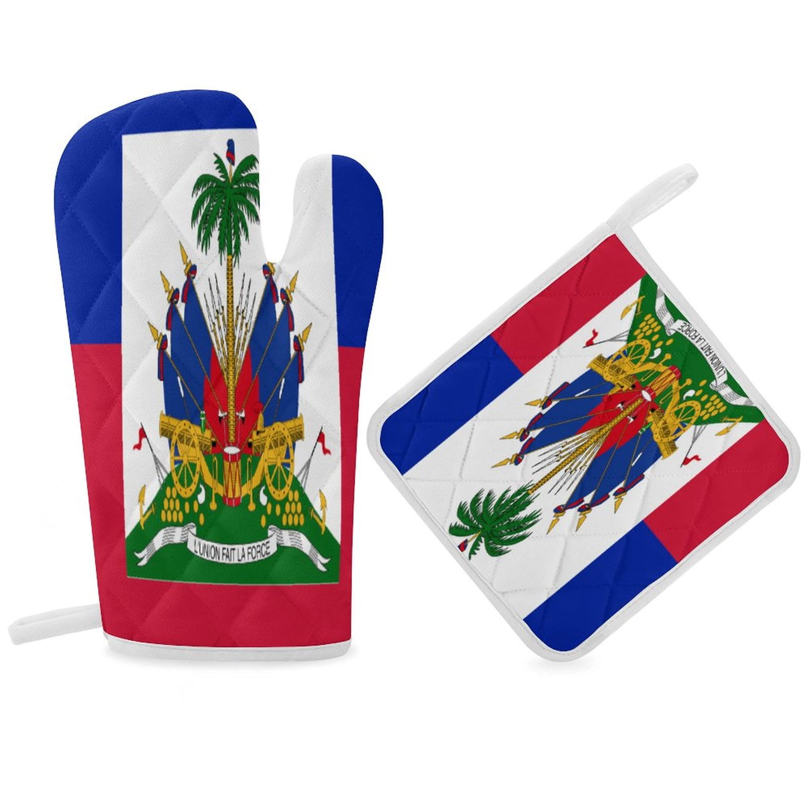 Haiti Haitian Flag Coat of Arms Red Oven Gloves And Pots Stand Set Oven ...