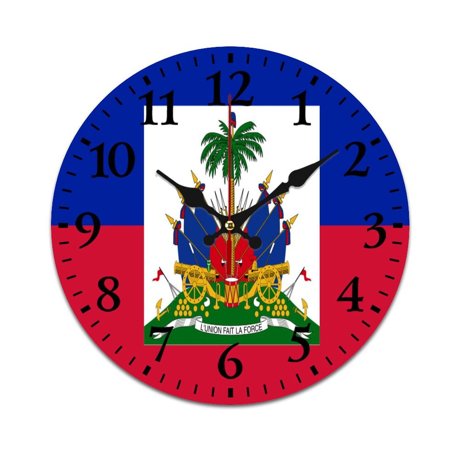 Haiti Haitian Flag Coat of Arms Red Wall Clock Modern Design Clocks ...