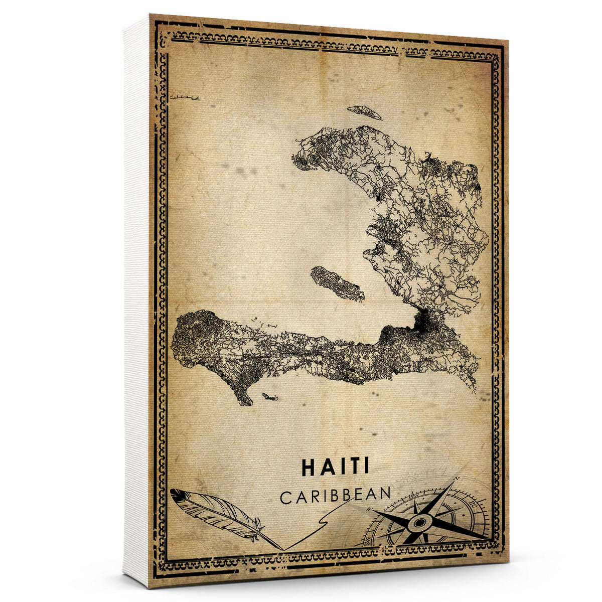 Haiti Vintage Map Prints Canvas, Haiti road Map Art Canvas, Canvas ...