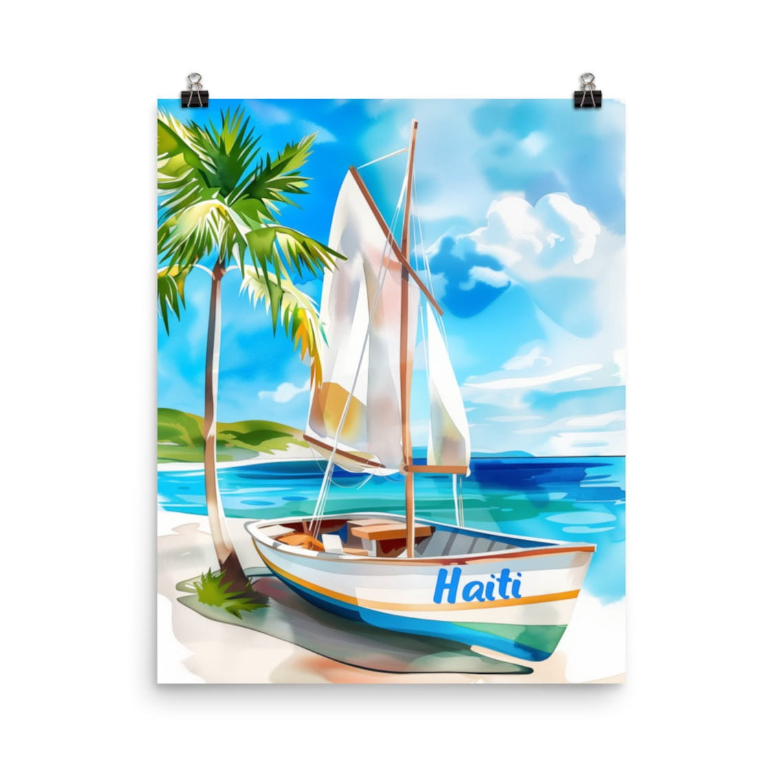 Haitian Fishing Sloop Print, Tropical Beach Wall Art, Caribbean Sea ...