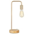 Haitral Modern Industrial Desk Lamp, Gold Metal Frame with Wooden Base ...