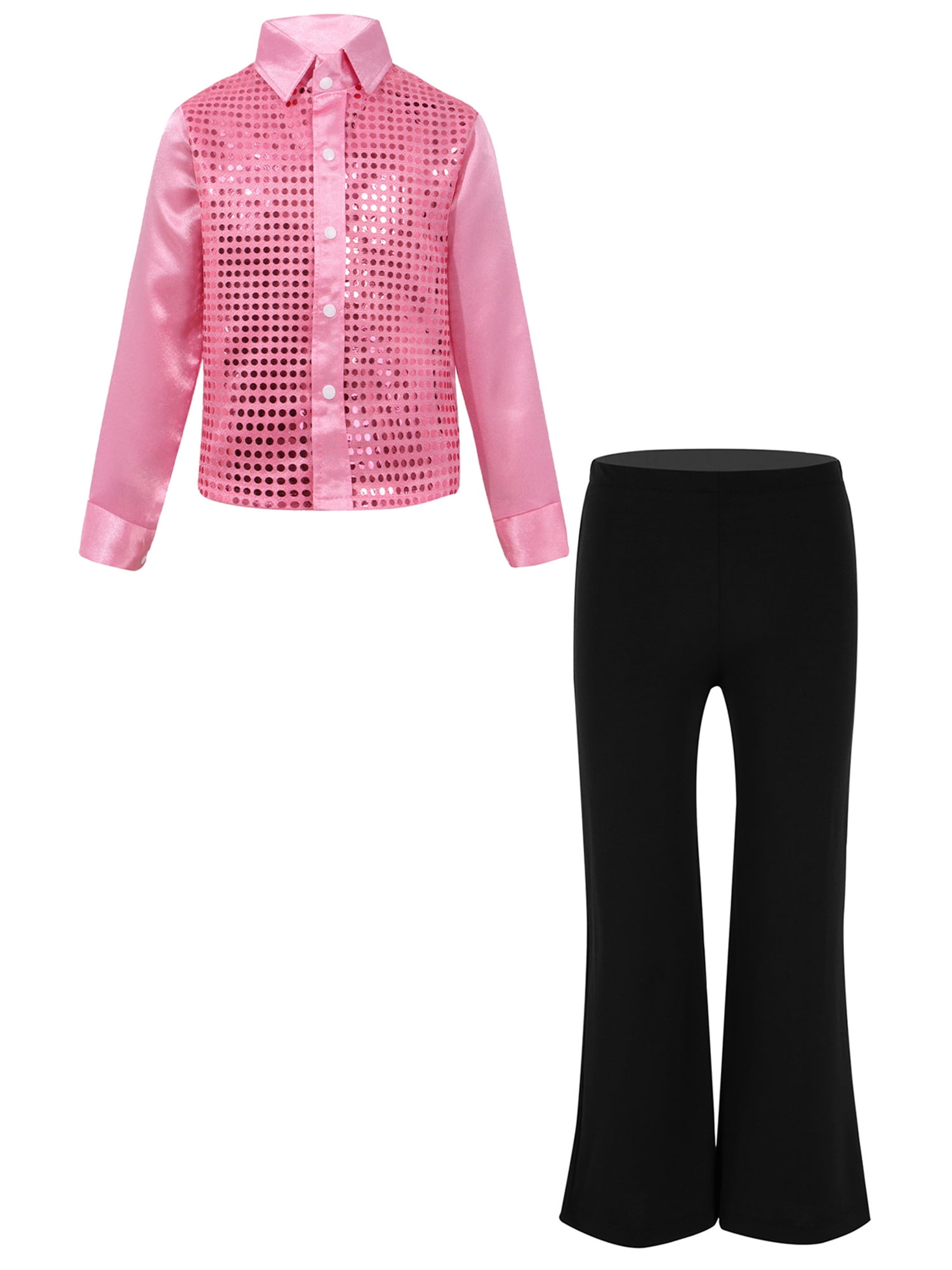 Haitryli 2Pcs Girls Boys Dance Outfits Sequins Shirt with Flare Pants ...