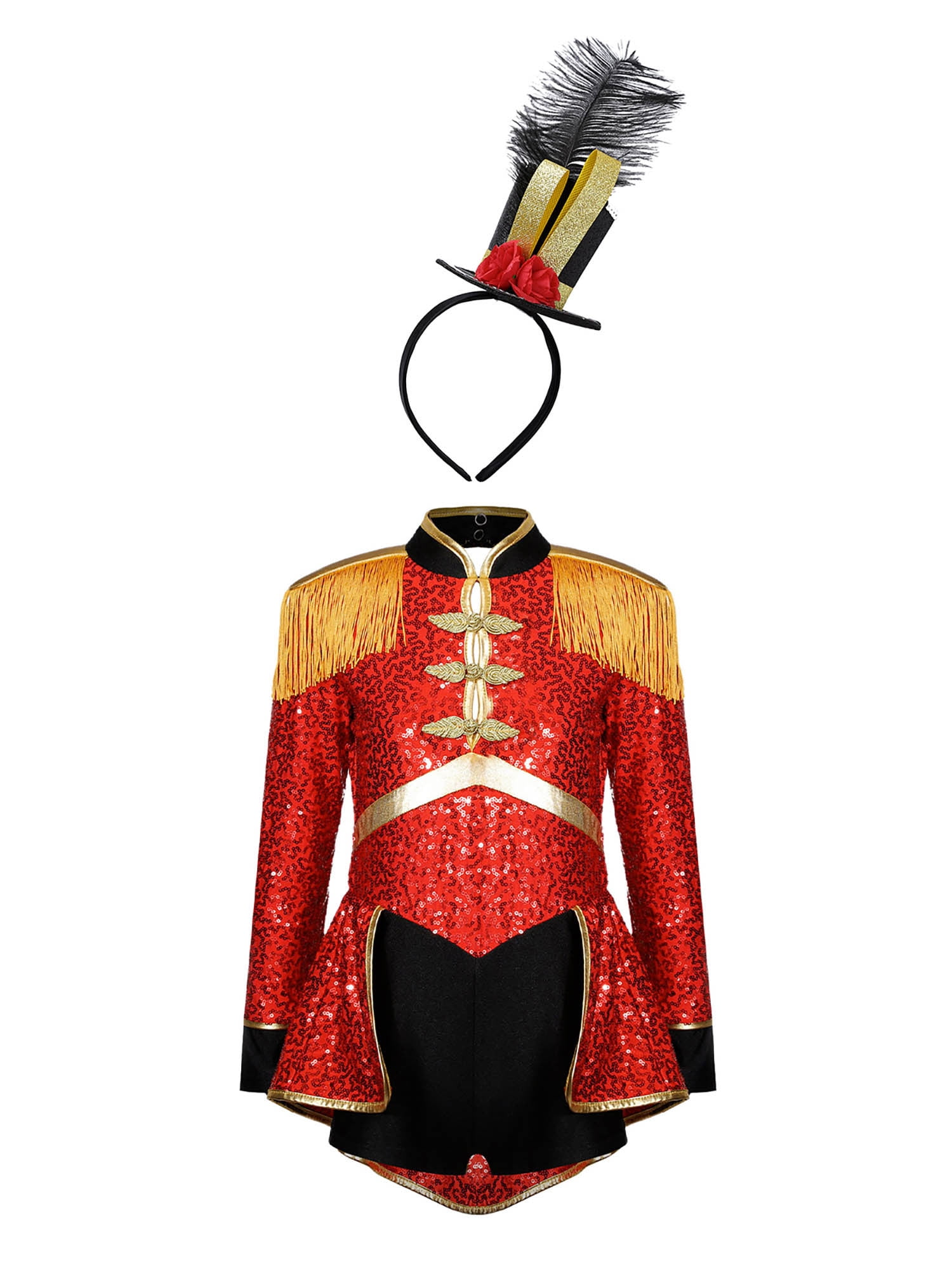 Haitryli 2Pcs Girls Circus Ringmaster Costume Fringe Sequin Lion Tamer ...