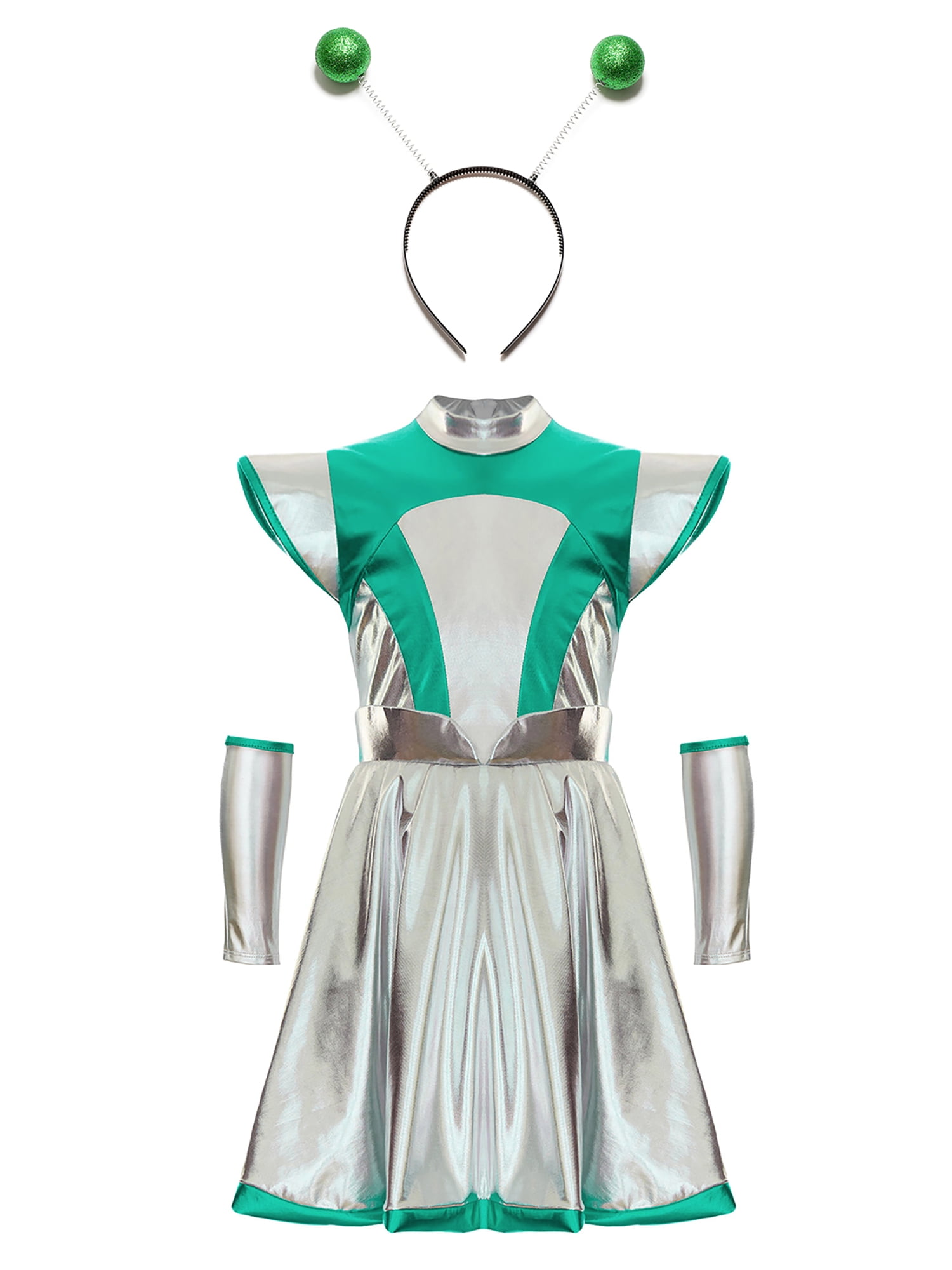 Haitryli 3Pcs Girls Alien Cosplay Costume Outfit Shiny Metallic Tutu ...