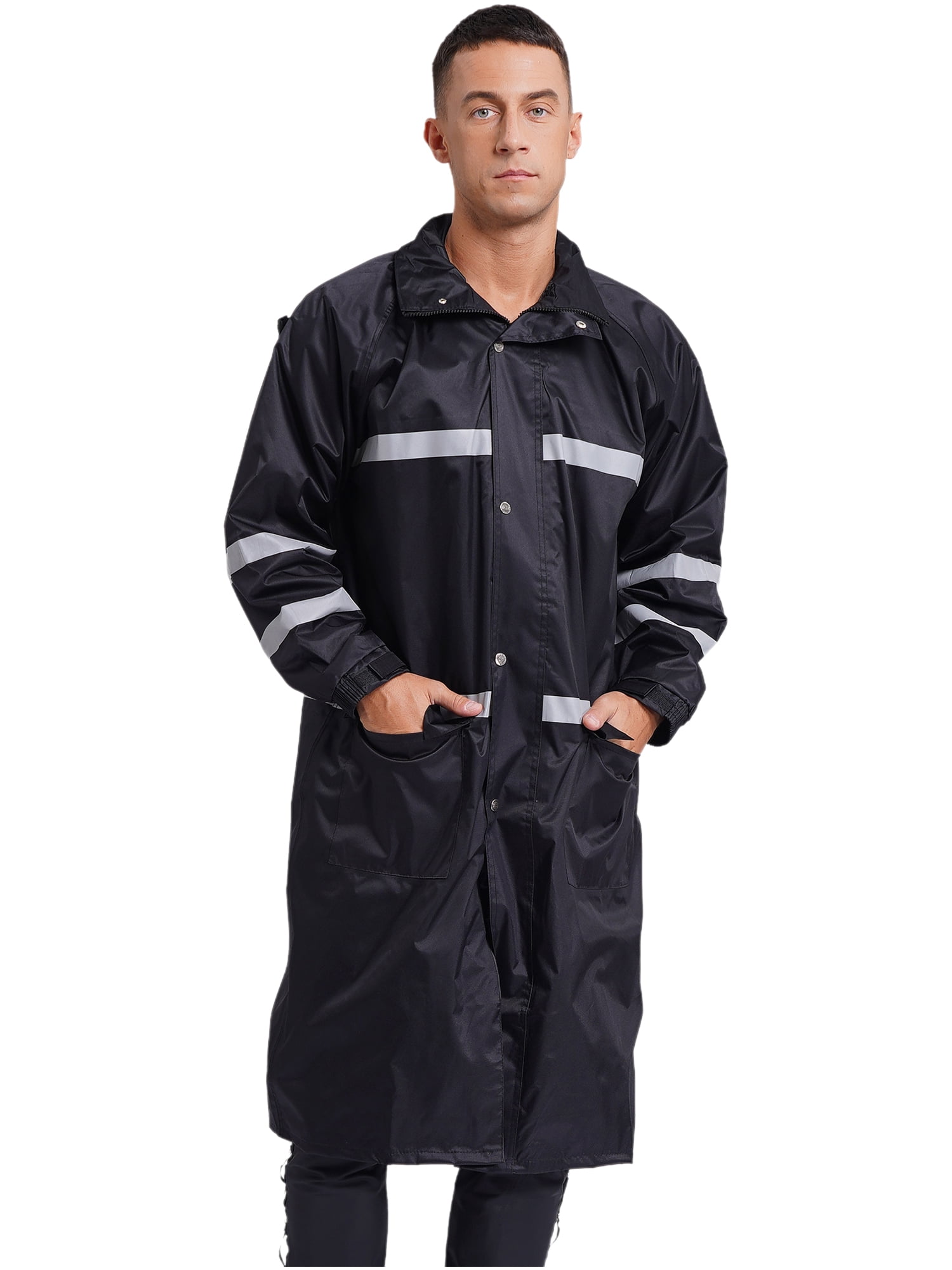 Haitryli Adult Unisex Long Hooded Safety Rain Jacket Reflective Stripes ...