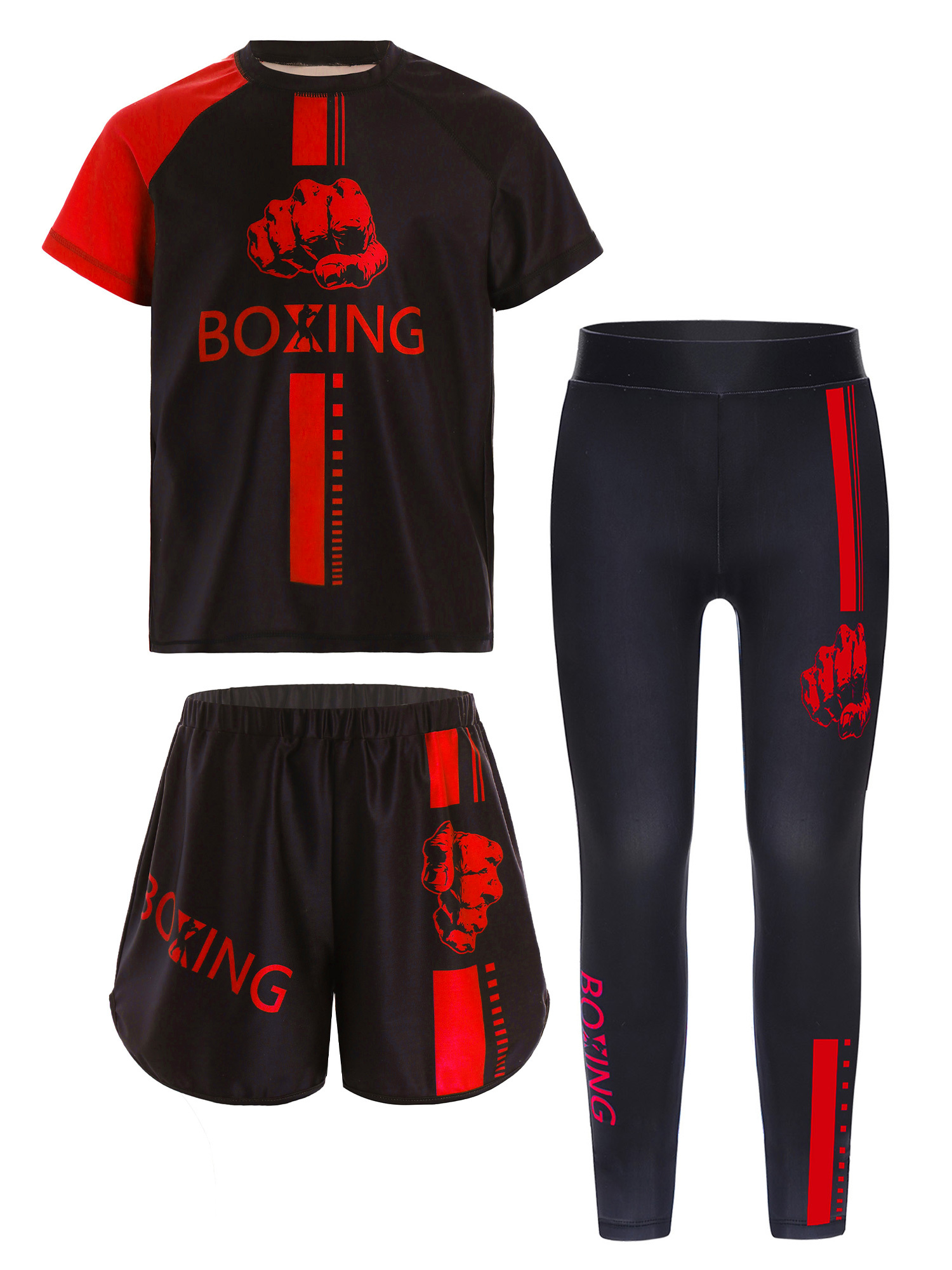Haitryli Boys Boxing Outfit 3 Piece Muay Thai Cage Fighting Martia Arts ...