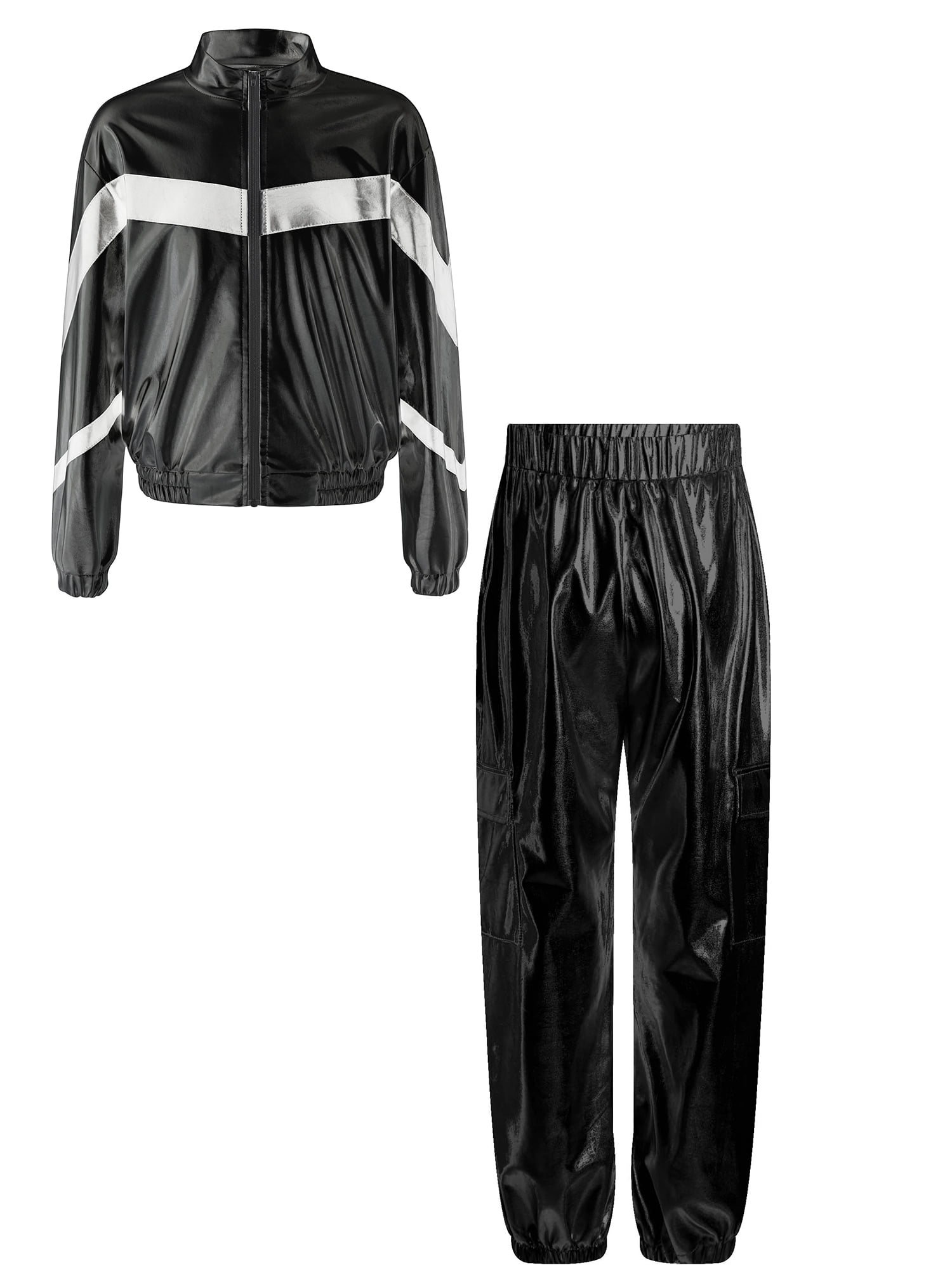 Haitryli Boys Girls Hip Hop Street Dance Outfits Shiny Metallic Long ...