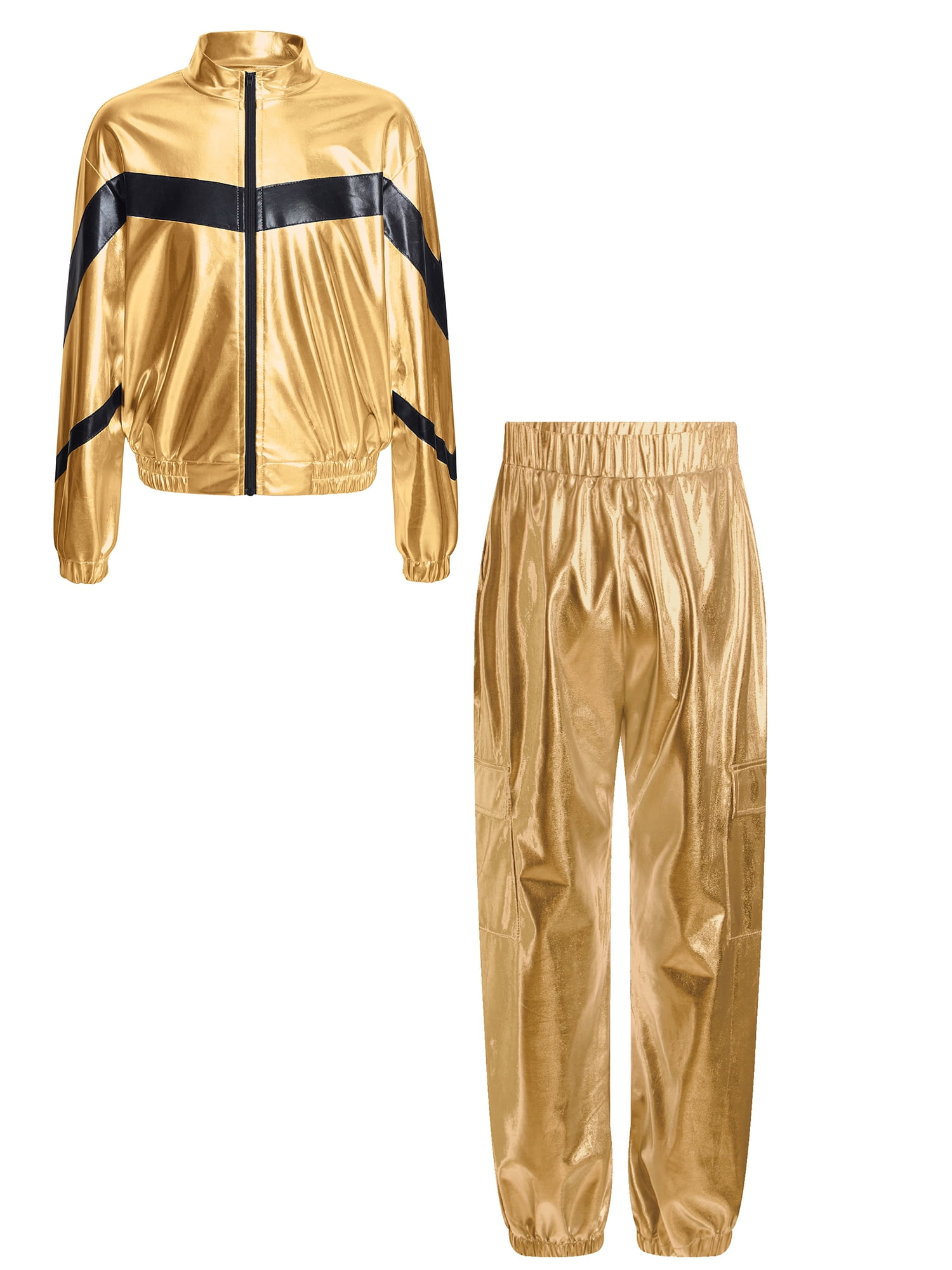 Haitryli Boys Girls Hip Hop Street Dance Outfits Shiny Metallic Long ...