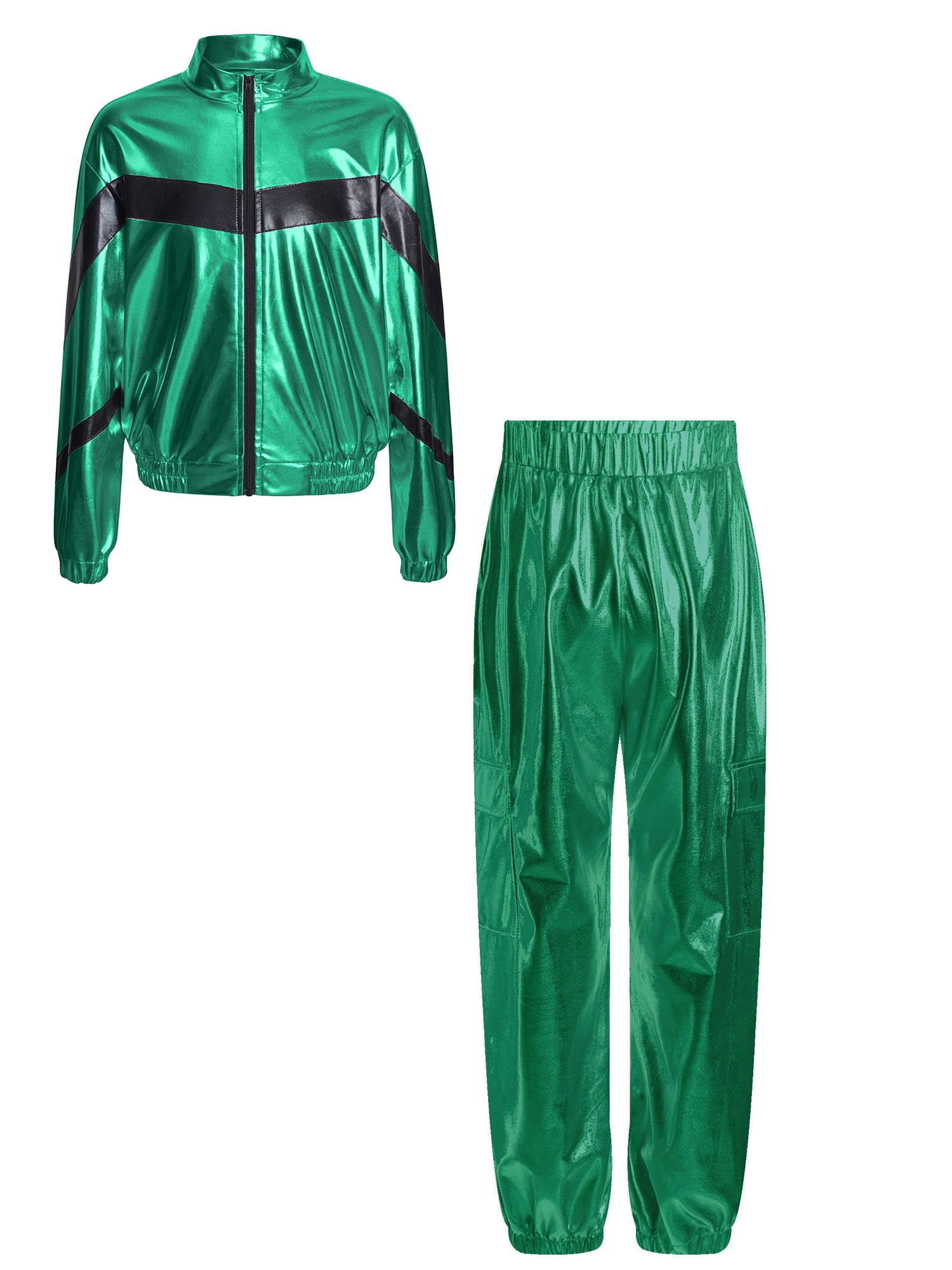 Haitryli Boys Girls Hip Hop Street Dance Outfits Shiny Metallic Long ...
