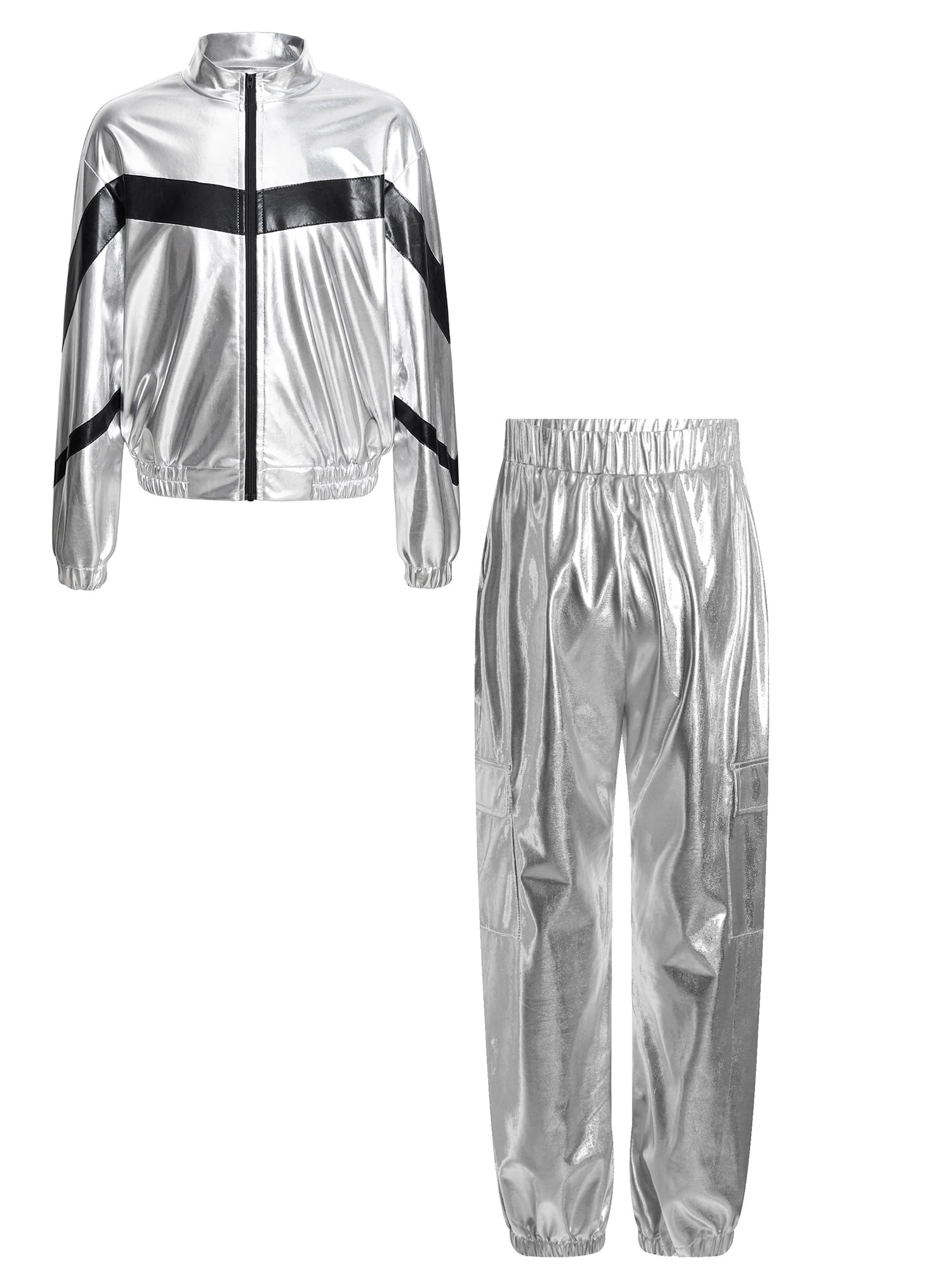 Haitryli Boys Girls Hip Hop Street Dance Outfits Shiny Metallic Long ...