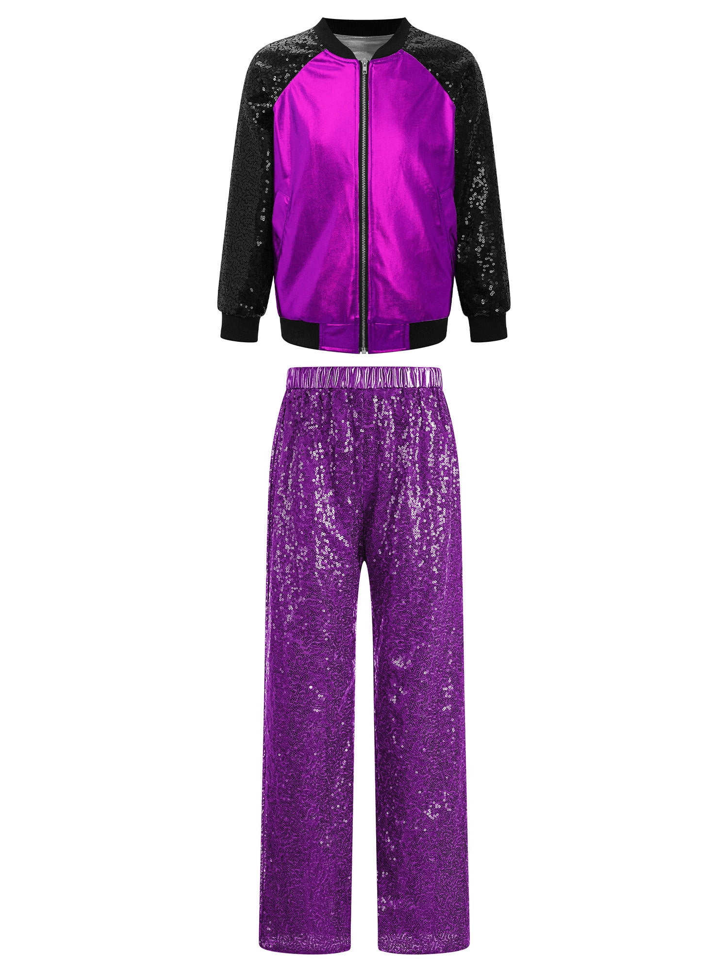 Haitryli Girl's Hip Hop Jazz Dance Performance Costume Sequins Jacket ...