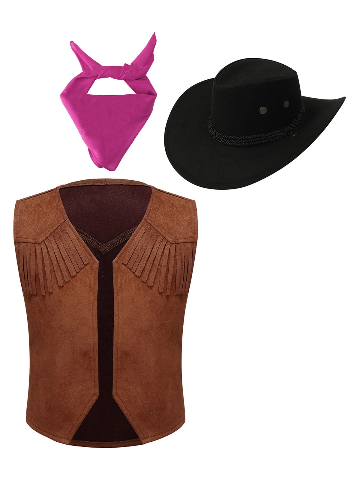 Haitryli Girls Boys Cowboy Costume Suede Vest Waistcoat with Hat ...