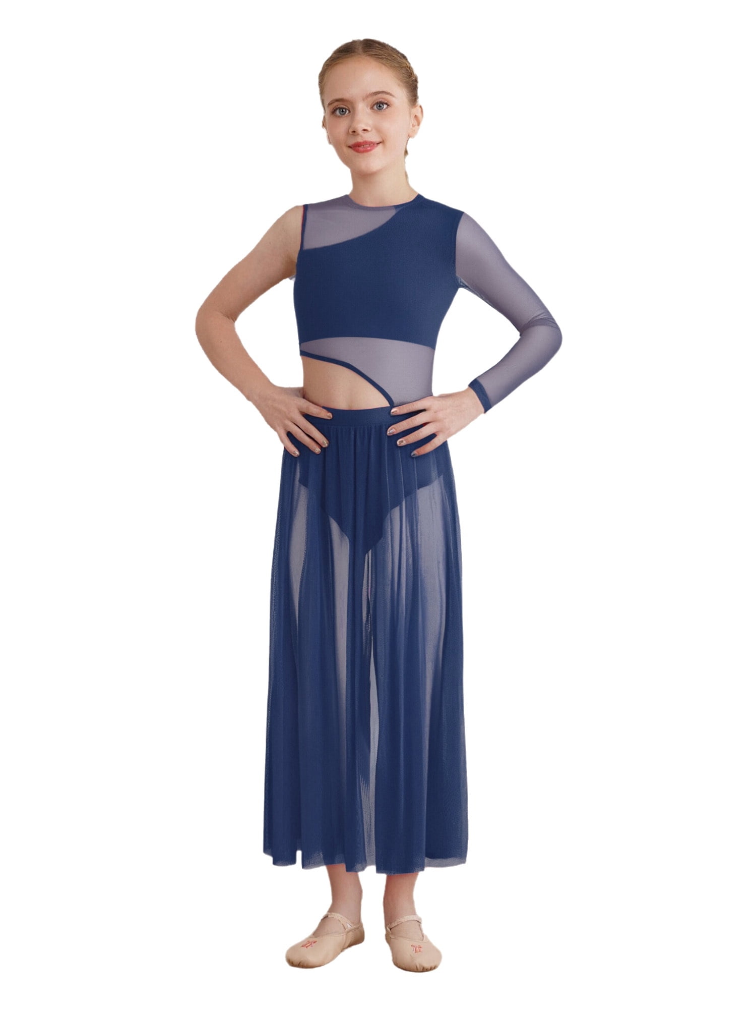 Haitryli Girls Contemporary Dance Dress Sheer Mesh Latin Jazz Lyrical ...