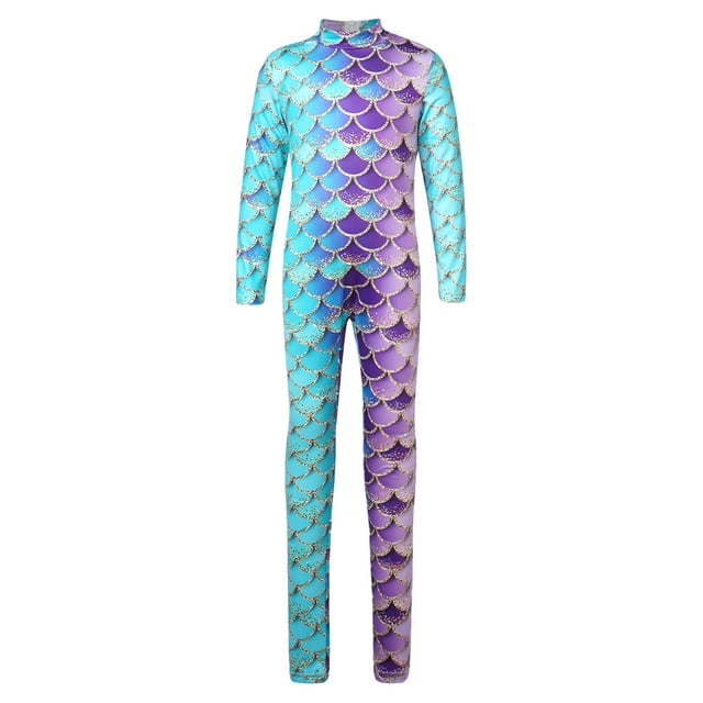 Haitryli Girls Full Length Long Sleeve Unitard Leotard Mermaid Fish ...