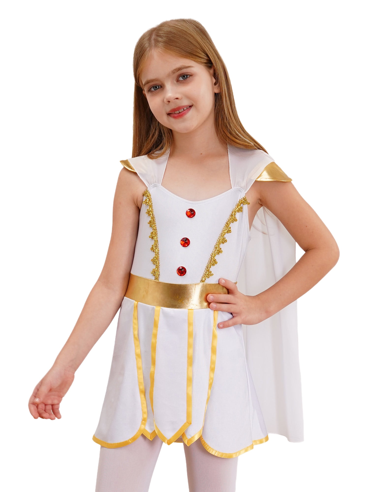 Haitryli Girls Greek Toga Costume Ancient Roman Empress Cosplay Halloween Party Dress Up White ...