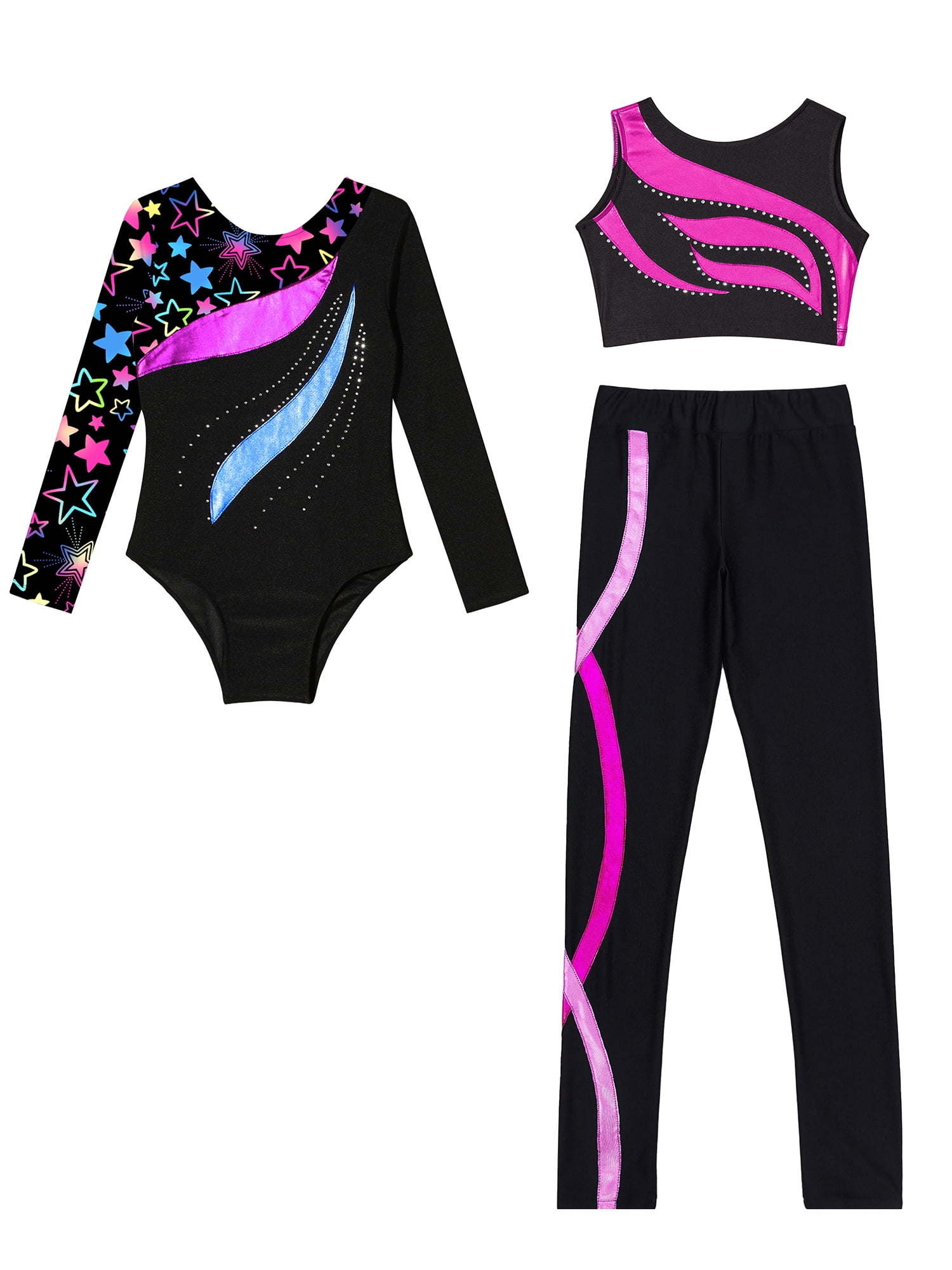 Haitryli Girls Gymnastics Leotard with Crop Top Leggings Ballet Dance ...