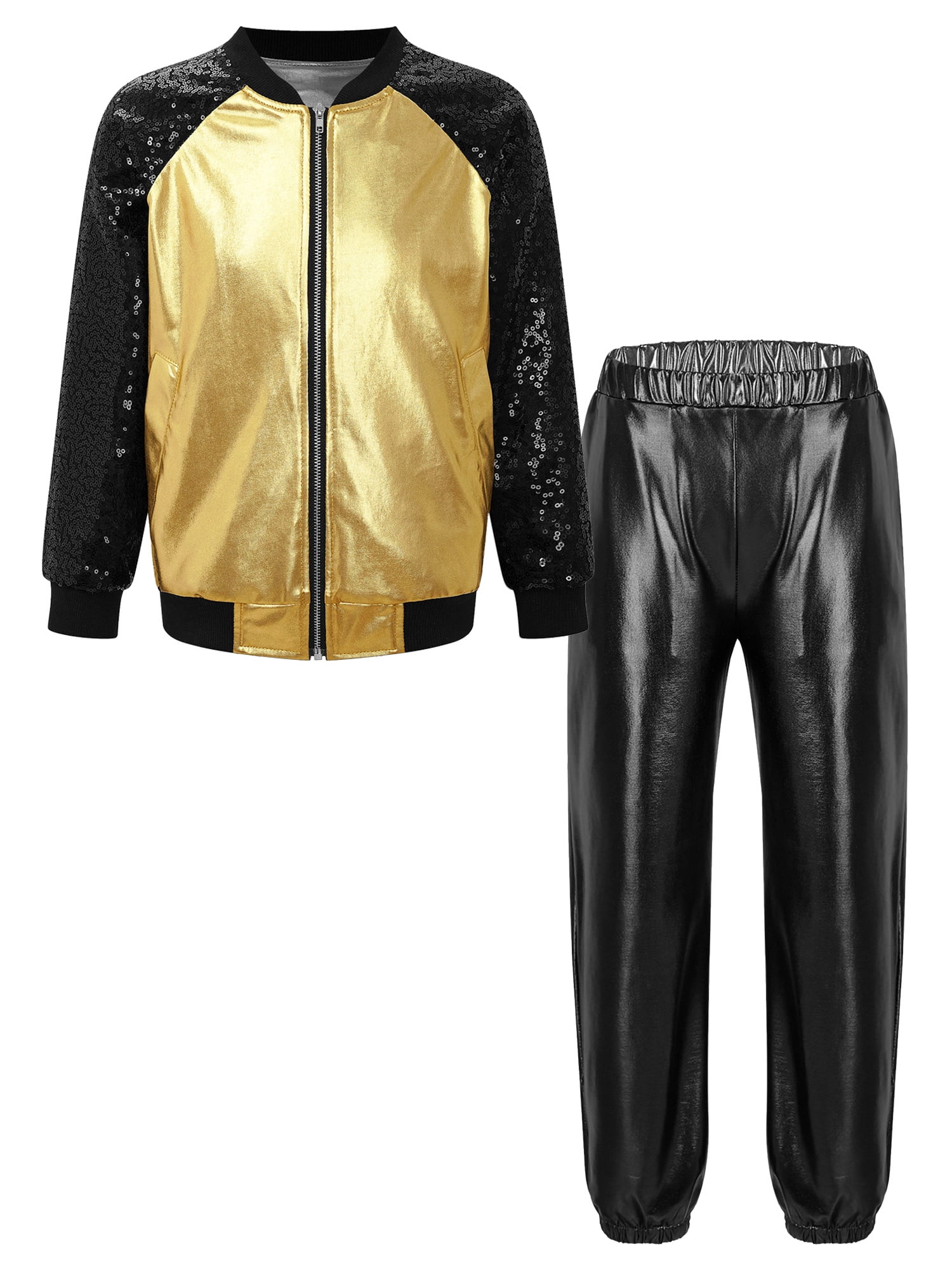 Haitryli Girls Hip Hop Dance Outfit Tracksuit Zip Up Jacket with Shiny ...