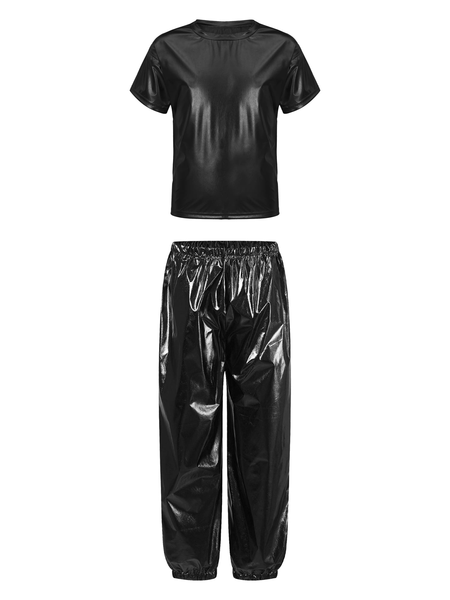 Haitryli Girls Jazz Dance Suit Hip Hop Outfits Metallic T-Shirts with ...