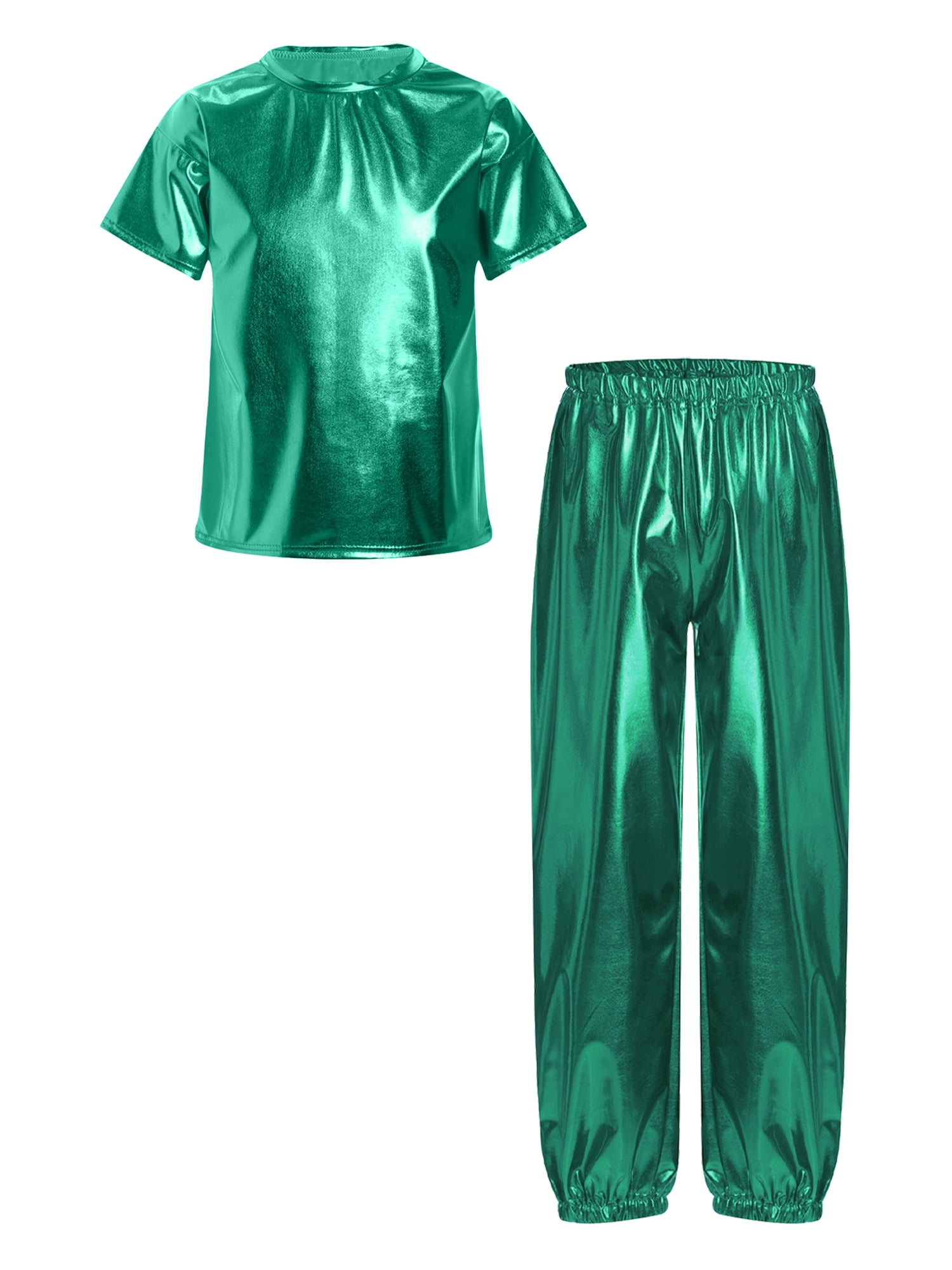 Haitryli Girls Jazz Dance Suit Hip Hop Outfits Metallic T-Shirts with ...