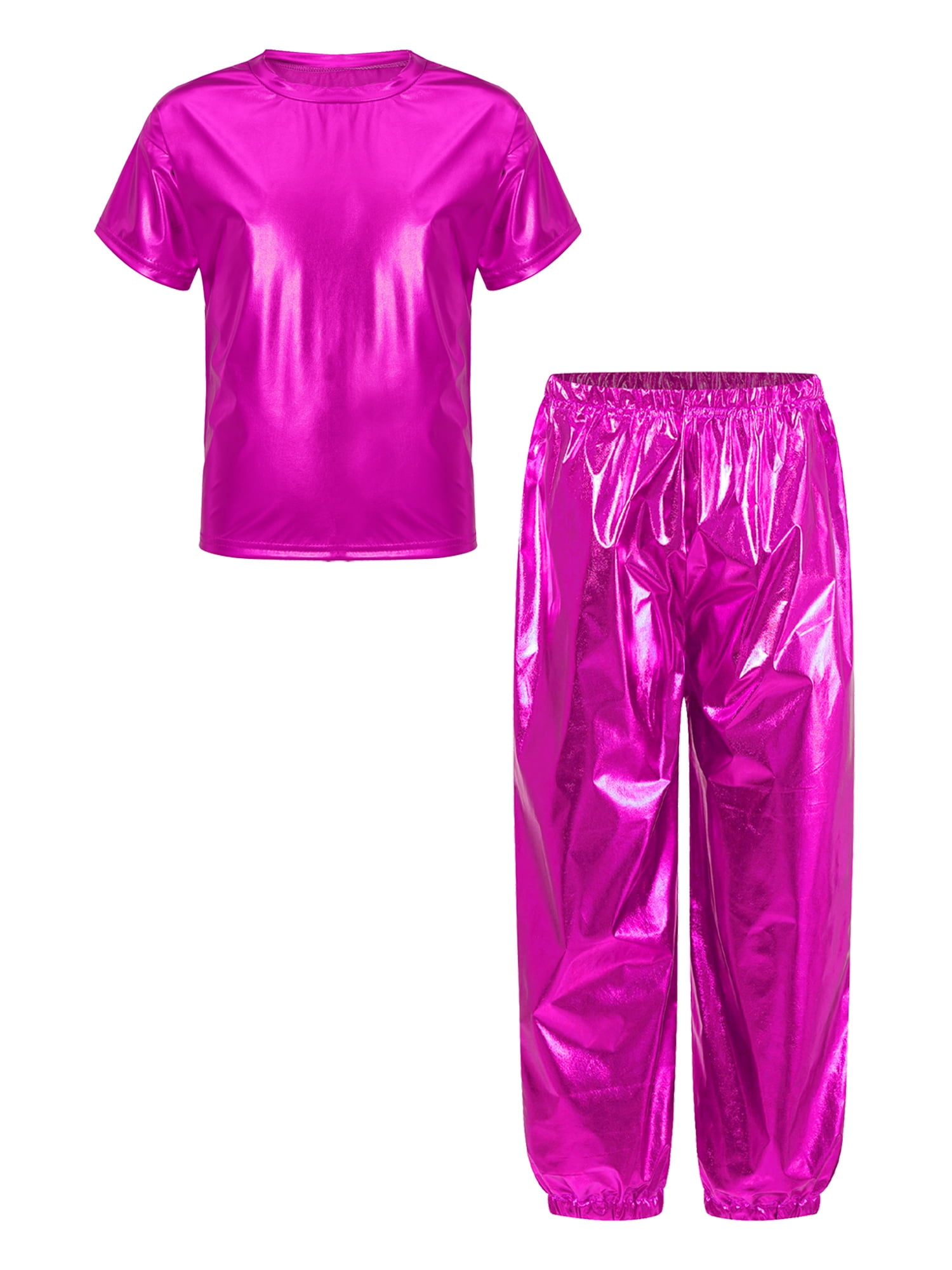 Haitryli Girls Jazz Dance Suit Hip Hop Outfits Metallic T-Shirts with ...
