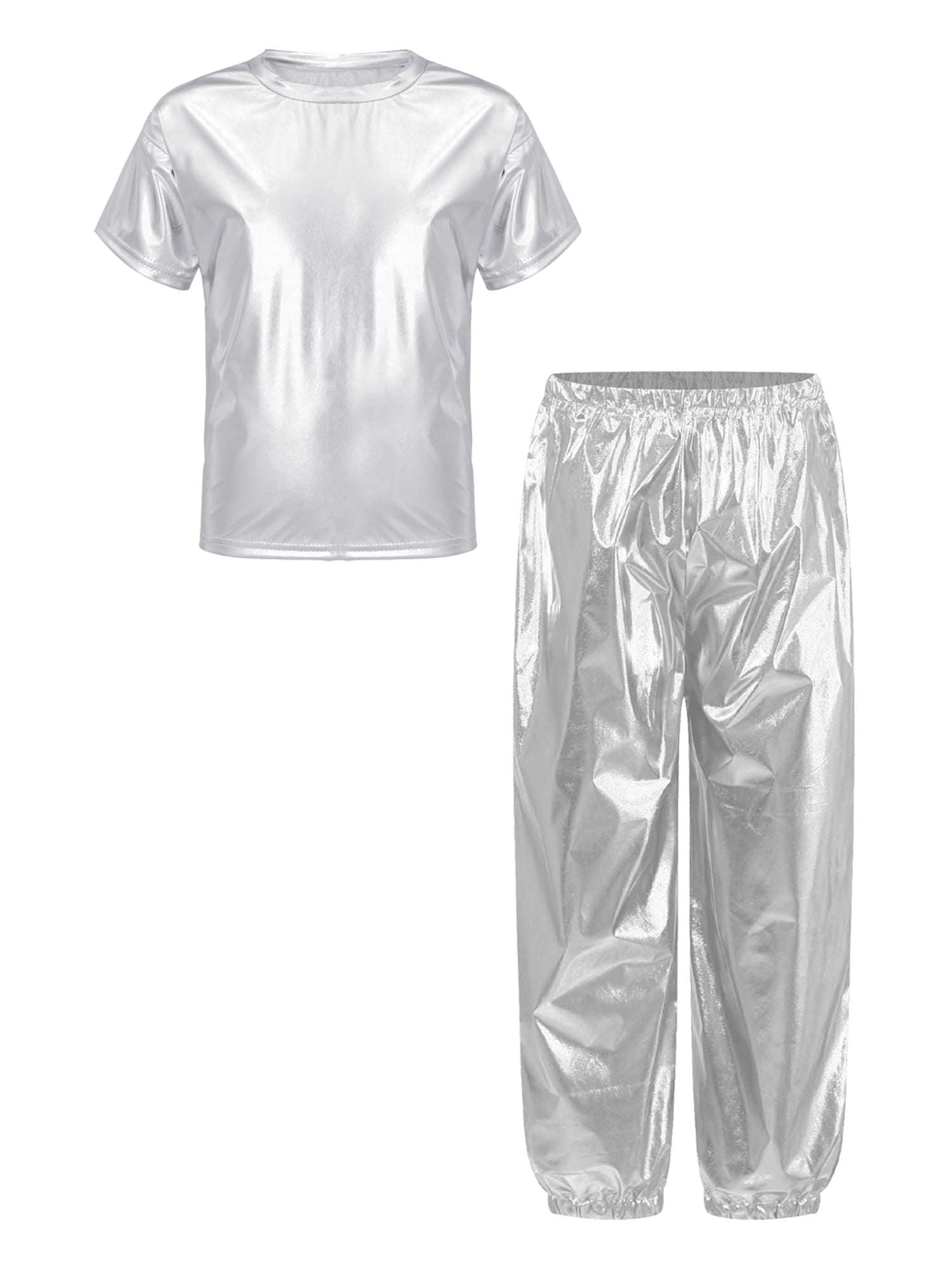 Haitryli Girls Jazz Dance Suit Hip Hop Outfits Metallic T-Shirts with ...