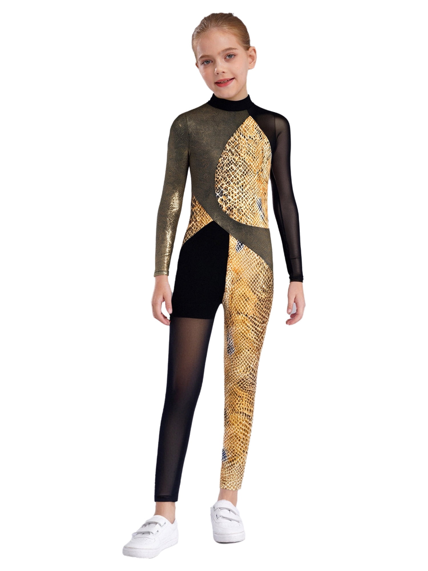 Haitryli Girls Kids Gymnastic Dance Unitards Snakeskin Metallic Mesh ...