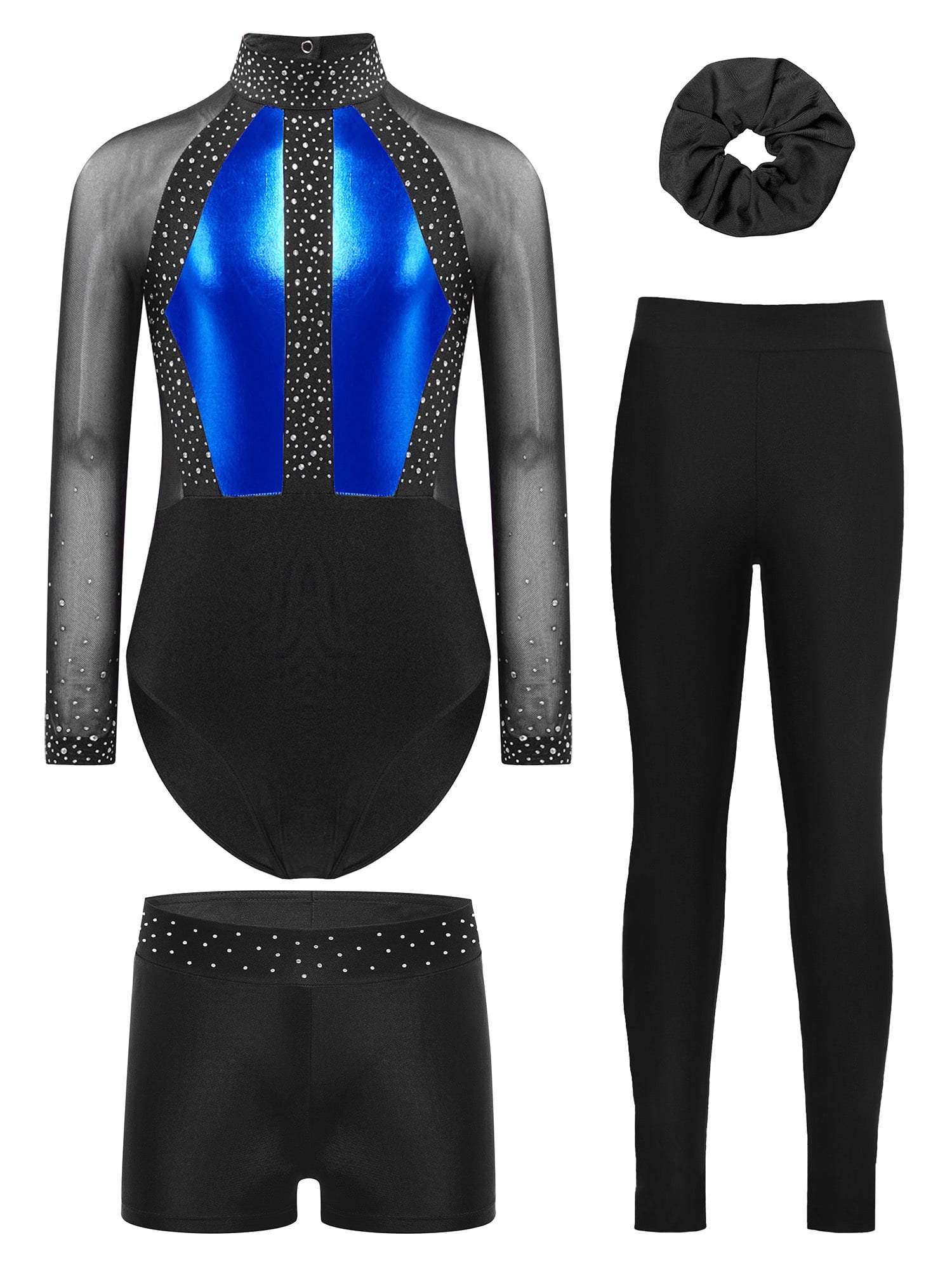 Haitryli Girls Long Sleeve Gymnastics Leotard with Tumbing Shorts Pants ...